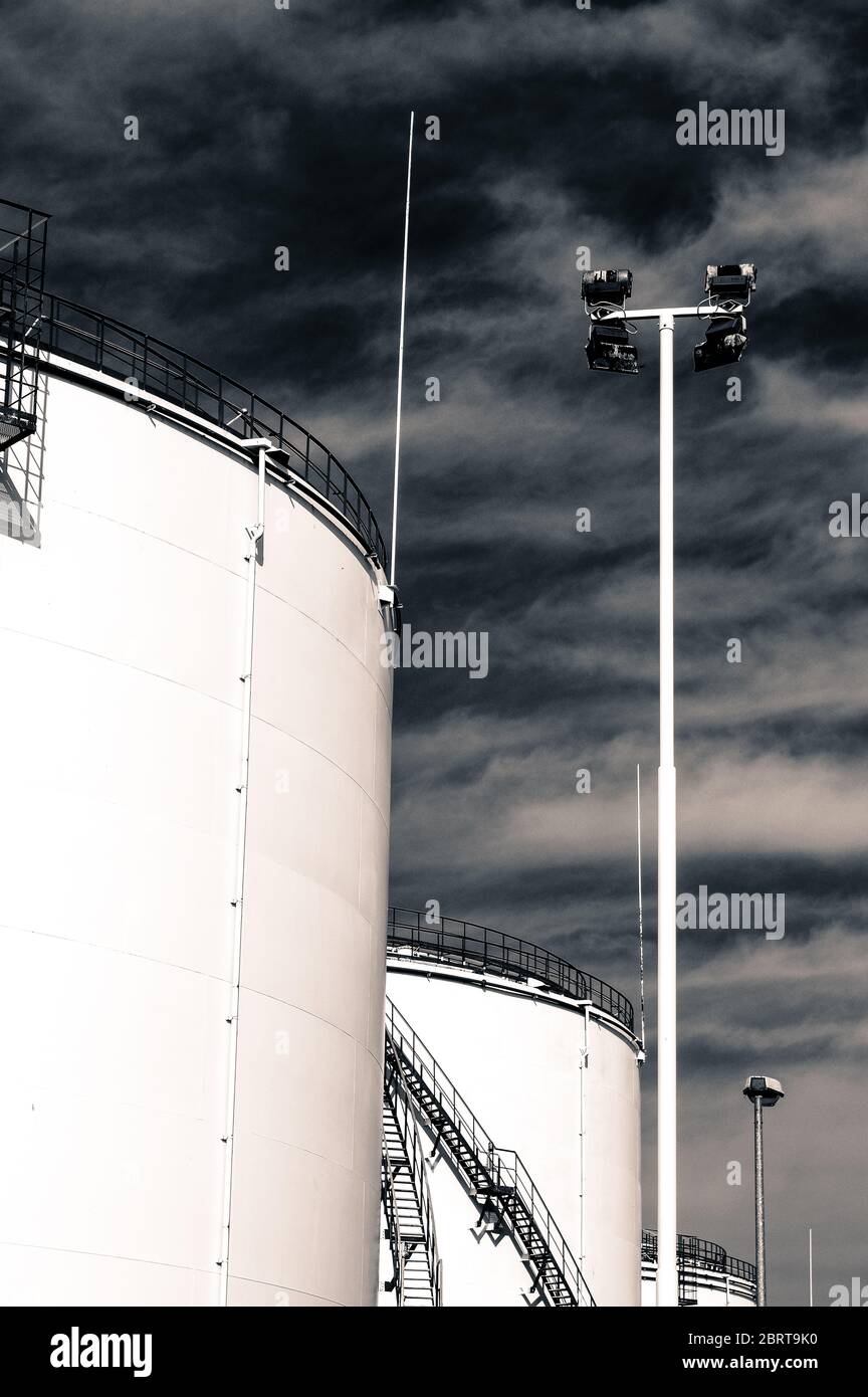 Crude oil tank in the oil refinery. Storage tanks for oil. Tanks for ...