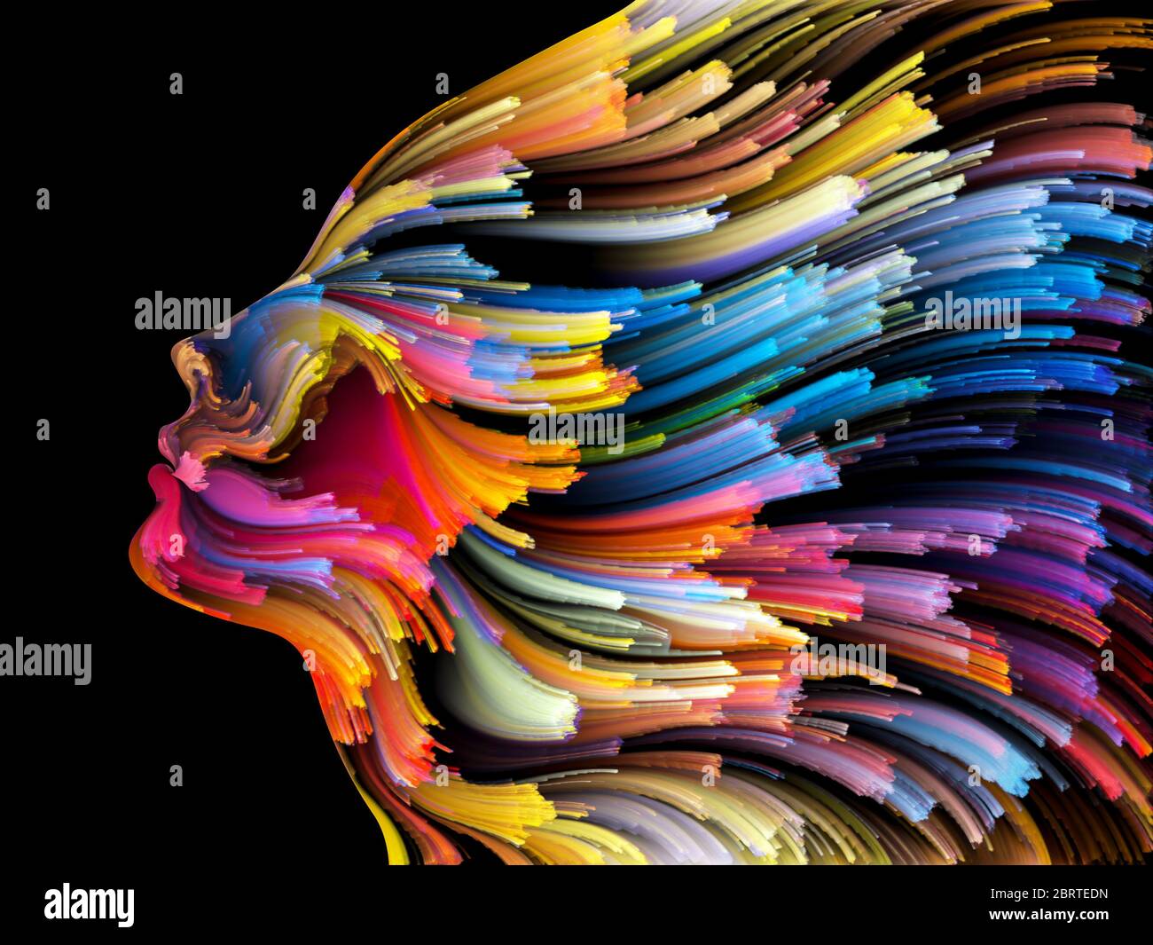 Face of Color series. Arrangement of human profile and colorful lines ...