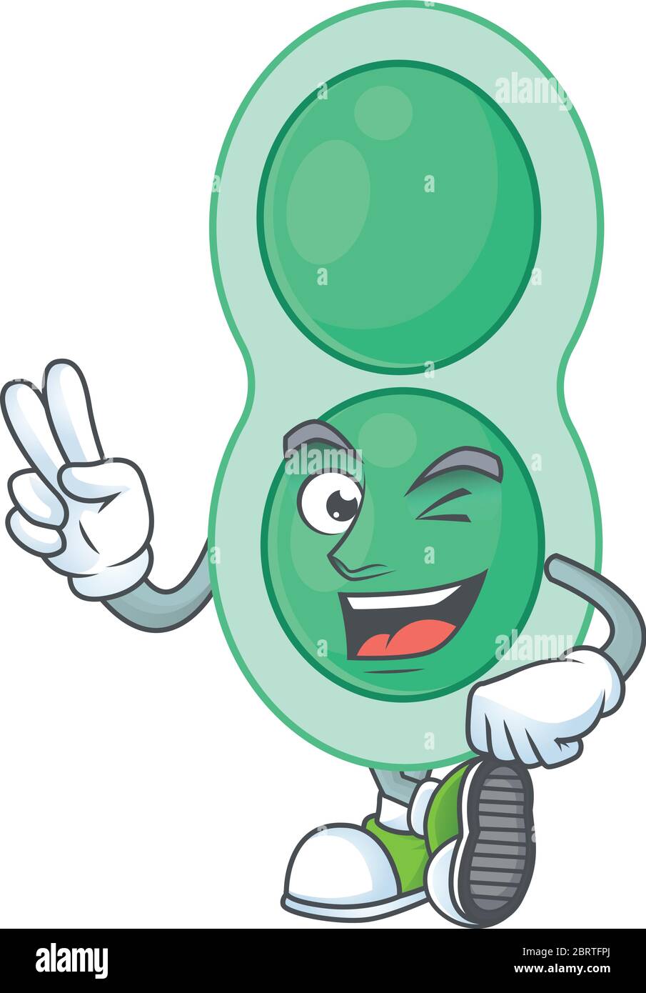 smiling green streptococcus pneumoniae cartoon mascot style with two ...