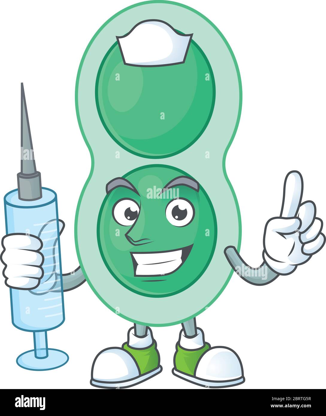 A humble Nurse green streptococcus pneumoniae Cartoon character holding ...