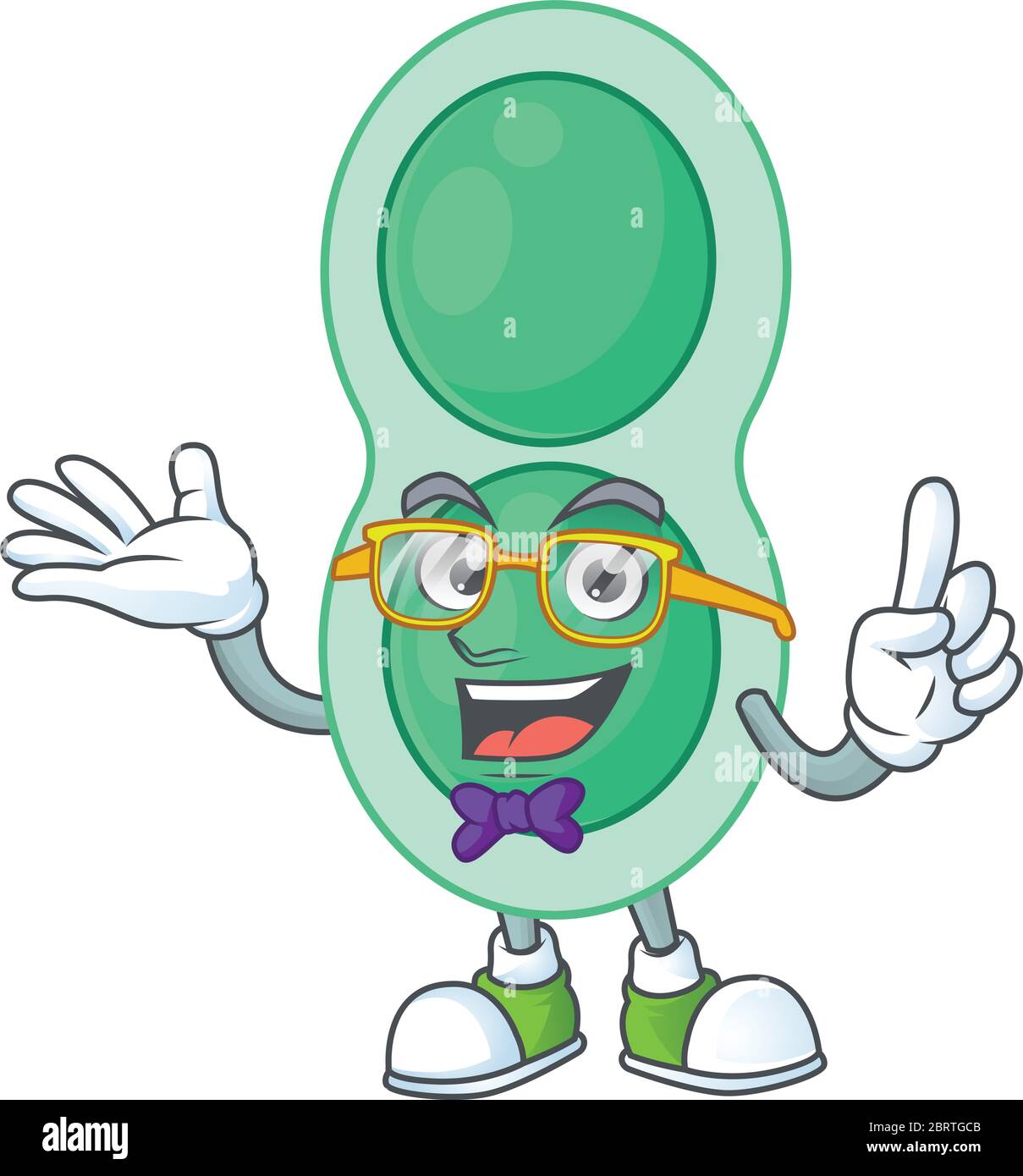 Cartoon character design of nerd green streptococcus pneumoniae with ...