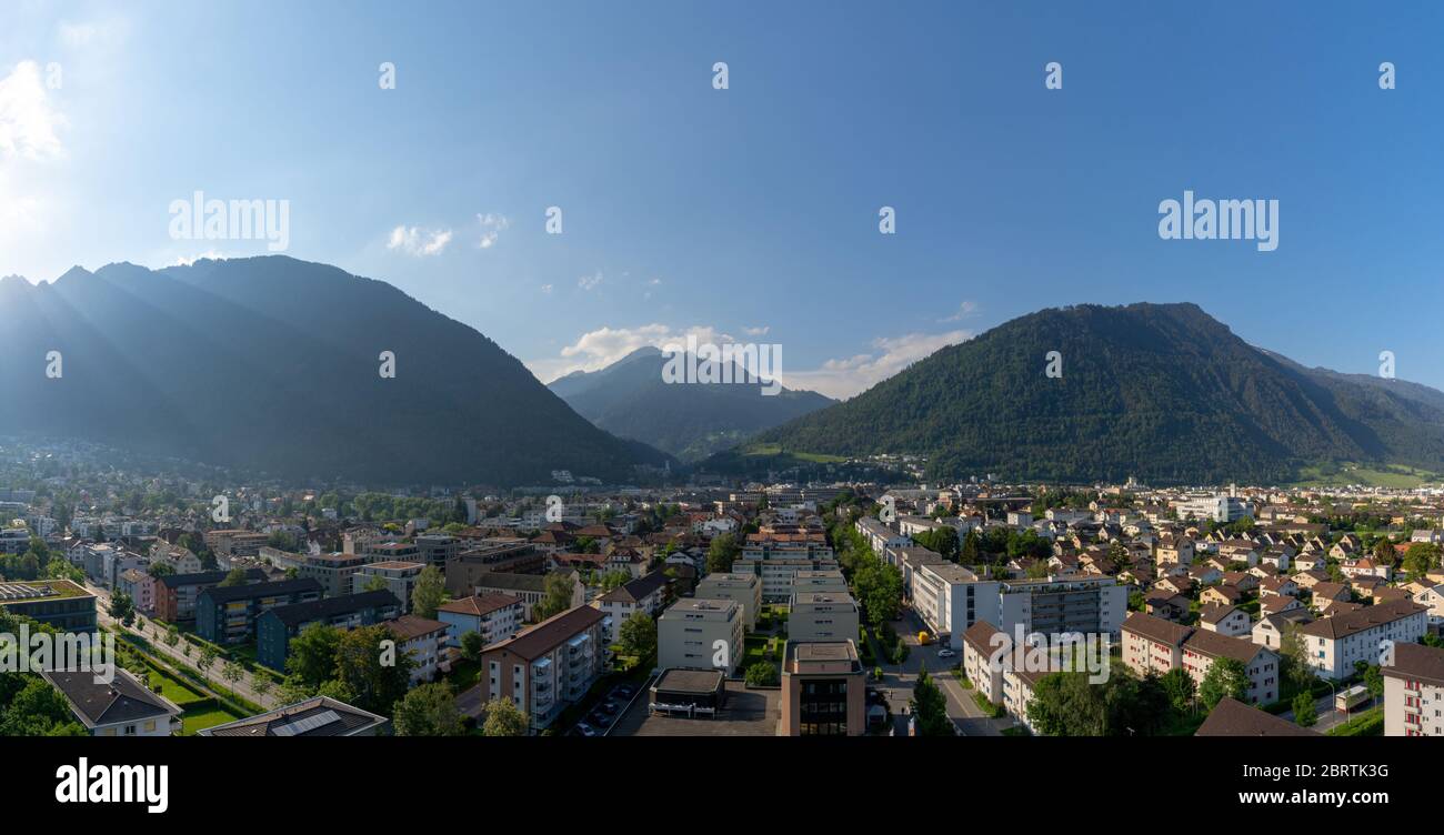 Chur, GR / Switzerland - 18 May 2020: aerial view of the city of Chur ...