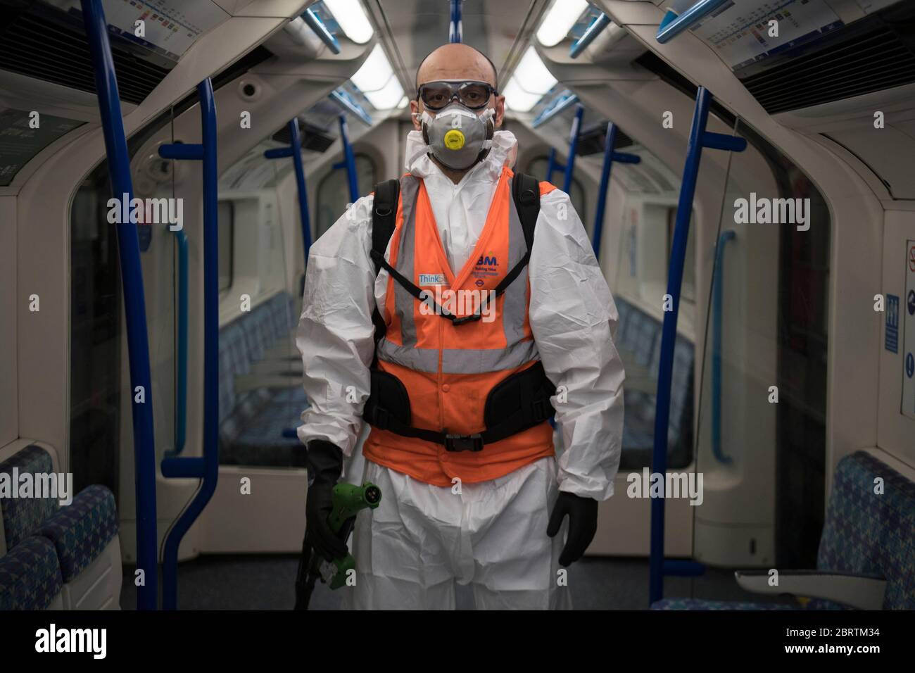 TfL worker Noureddine Aouf, who is responsible for spraying anti viral ...