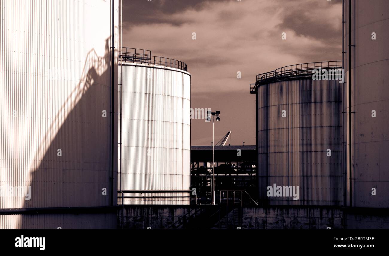 Crude oil tank in the oil refinery. Storage tanks for oil. Tanks for ...