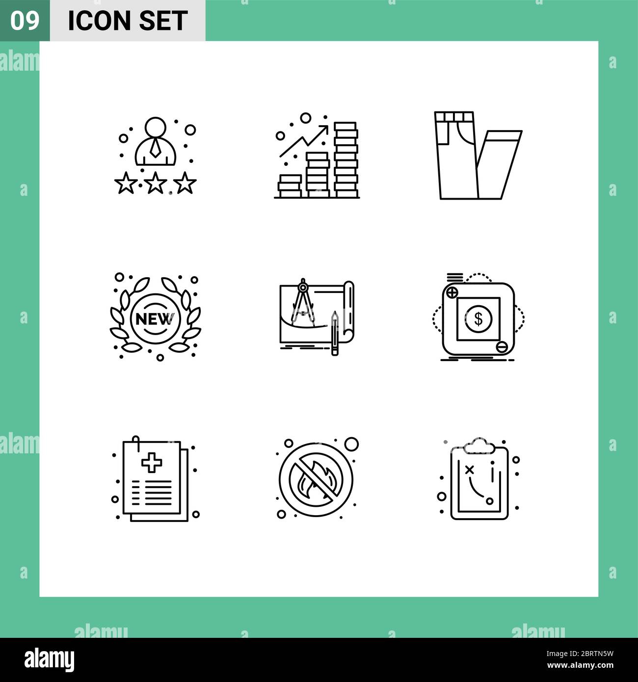 9 Thematic Vector Outlines and Editable Symbols of blueprint, sign ...