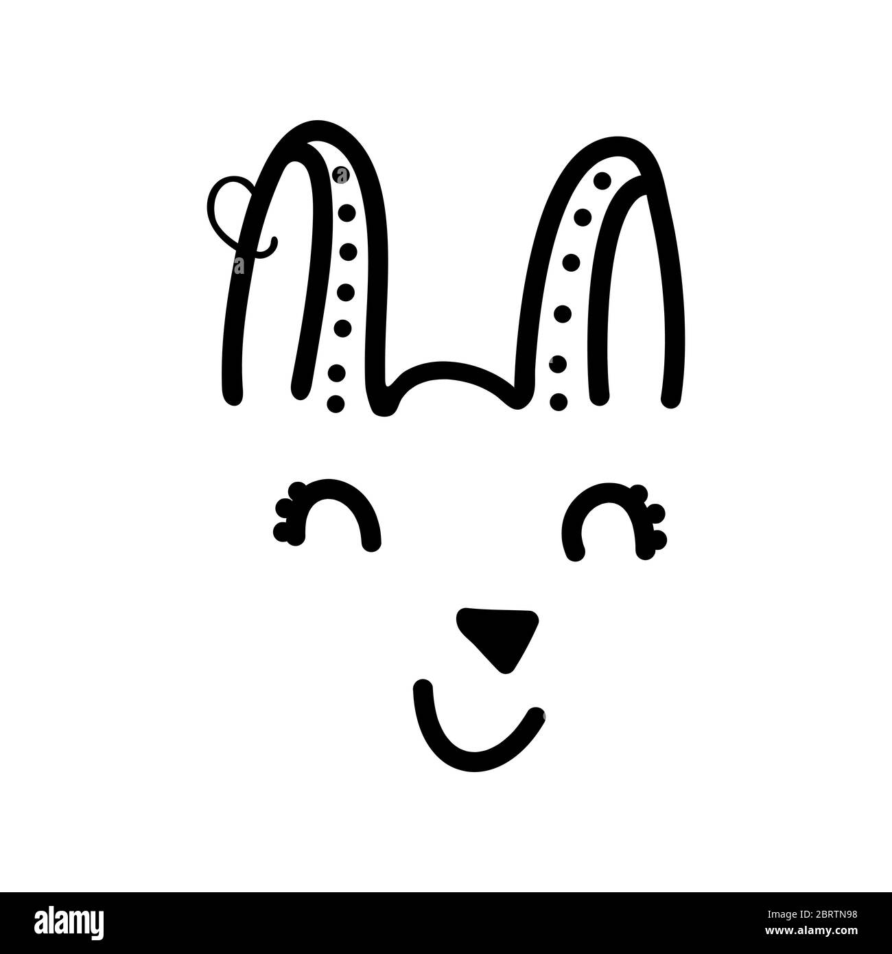 Cute hand drawn doodle simple bunny face icon with earring. Isolated on ...