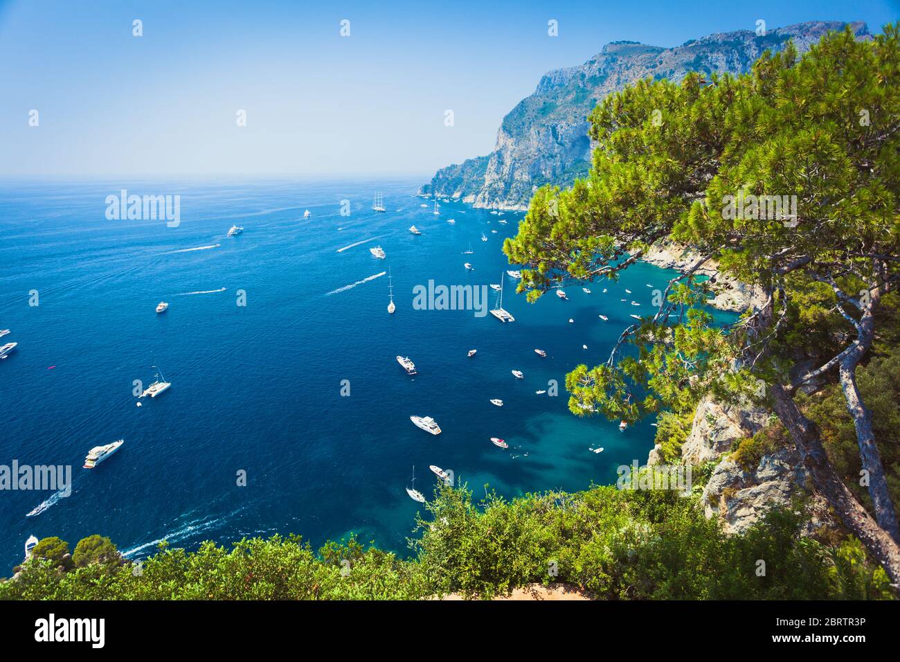 View from famous Capri island on a Mediterraneans sea with small boats ...