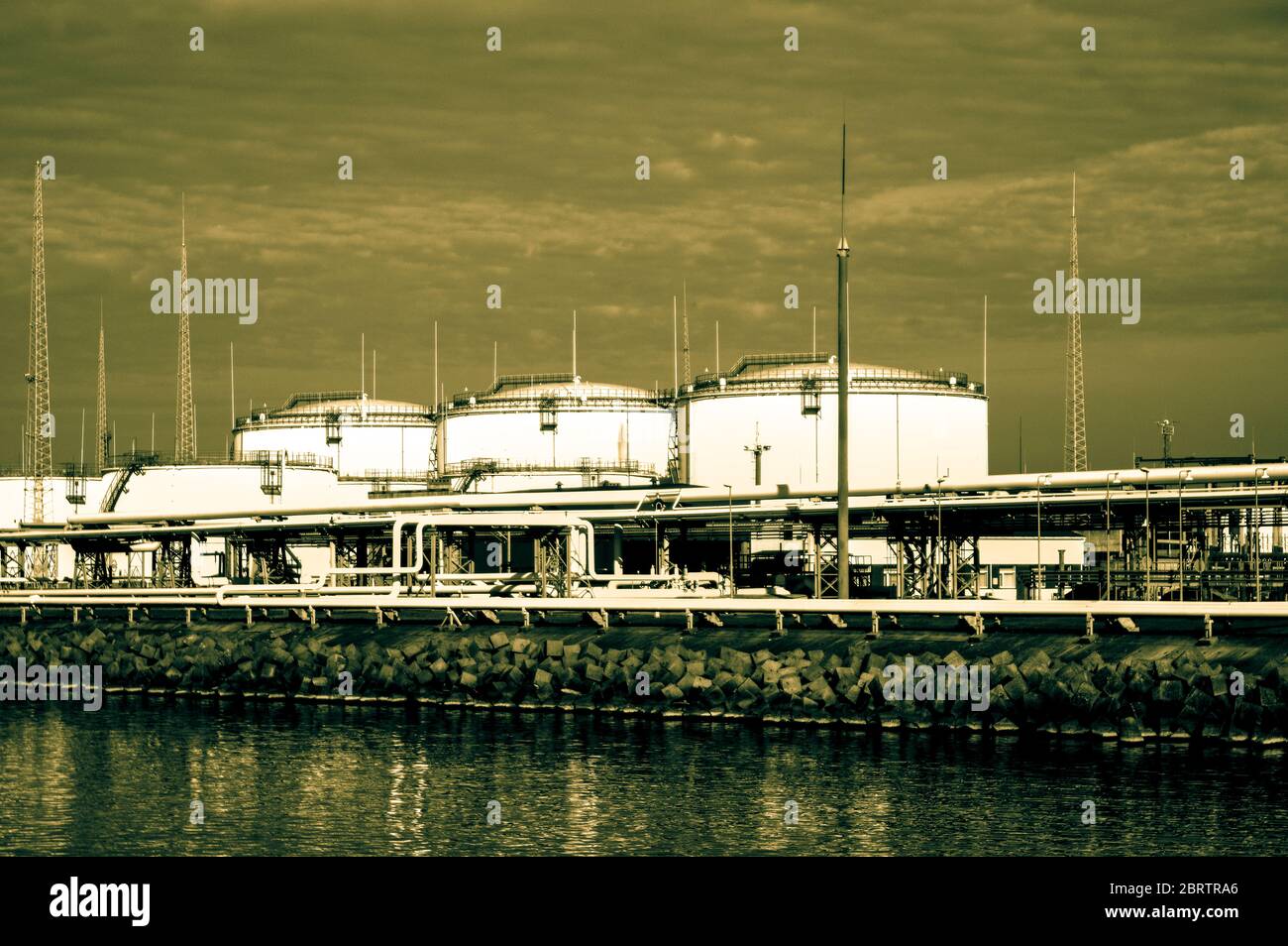 Crude oil tank in the oil refinery. Storage tanks for oil. Tanks for ...