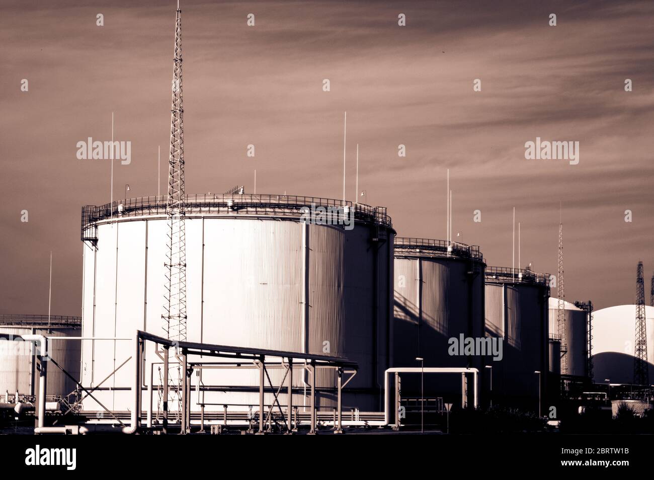 Crude oil tank in the oil refinery. Storage tanks for oil. Tanks for ...