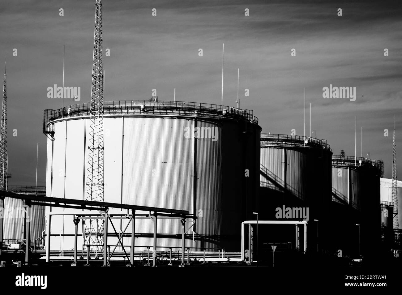 Crude oil tank in the oil refinery. Storage tanks for oil. Tanks for ...