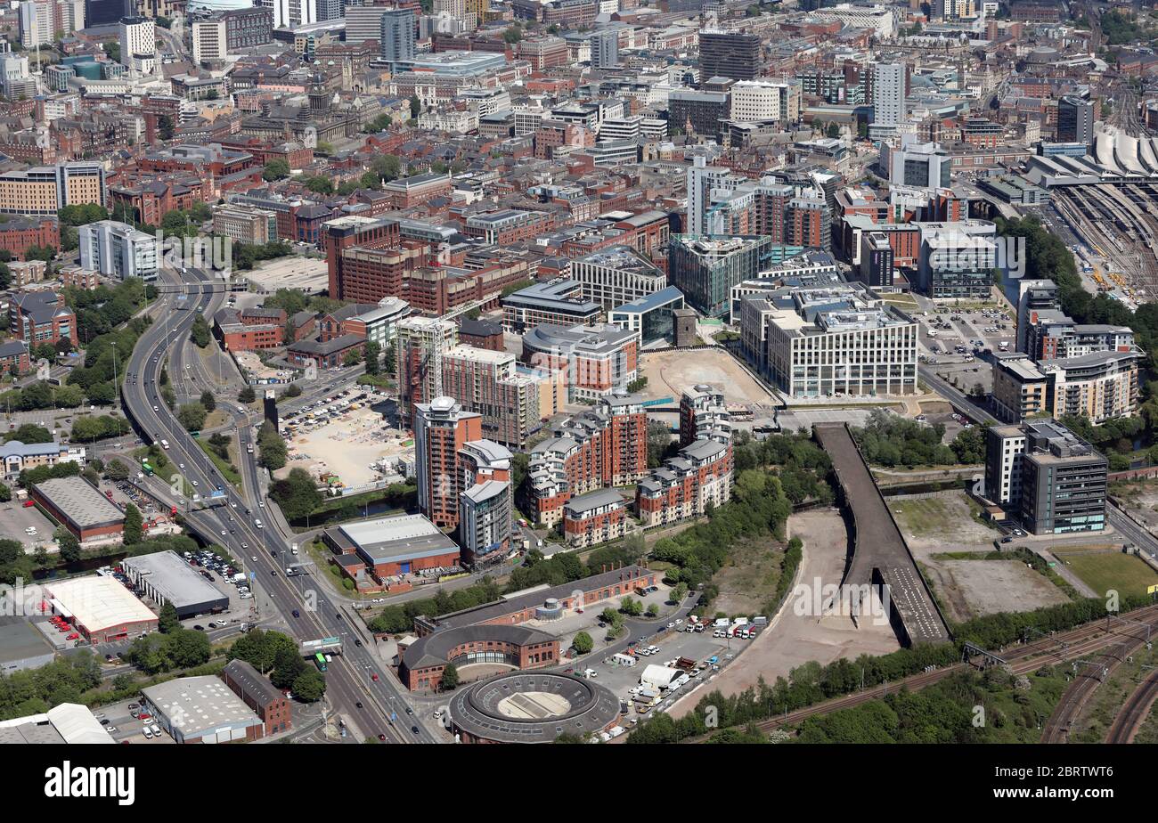 aerial view of Leeds city centre from the west, with the A58(M) inner ...