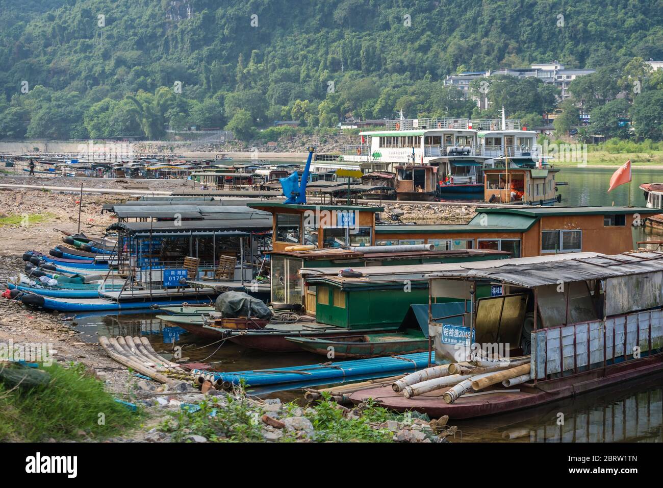 Yangshuo, China - August 2019 : Small tourist and fishermen boats on ...