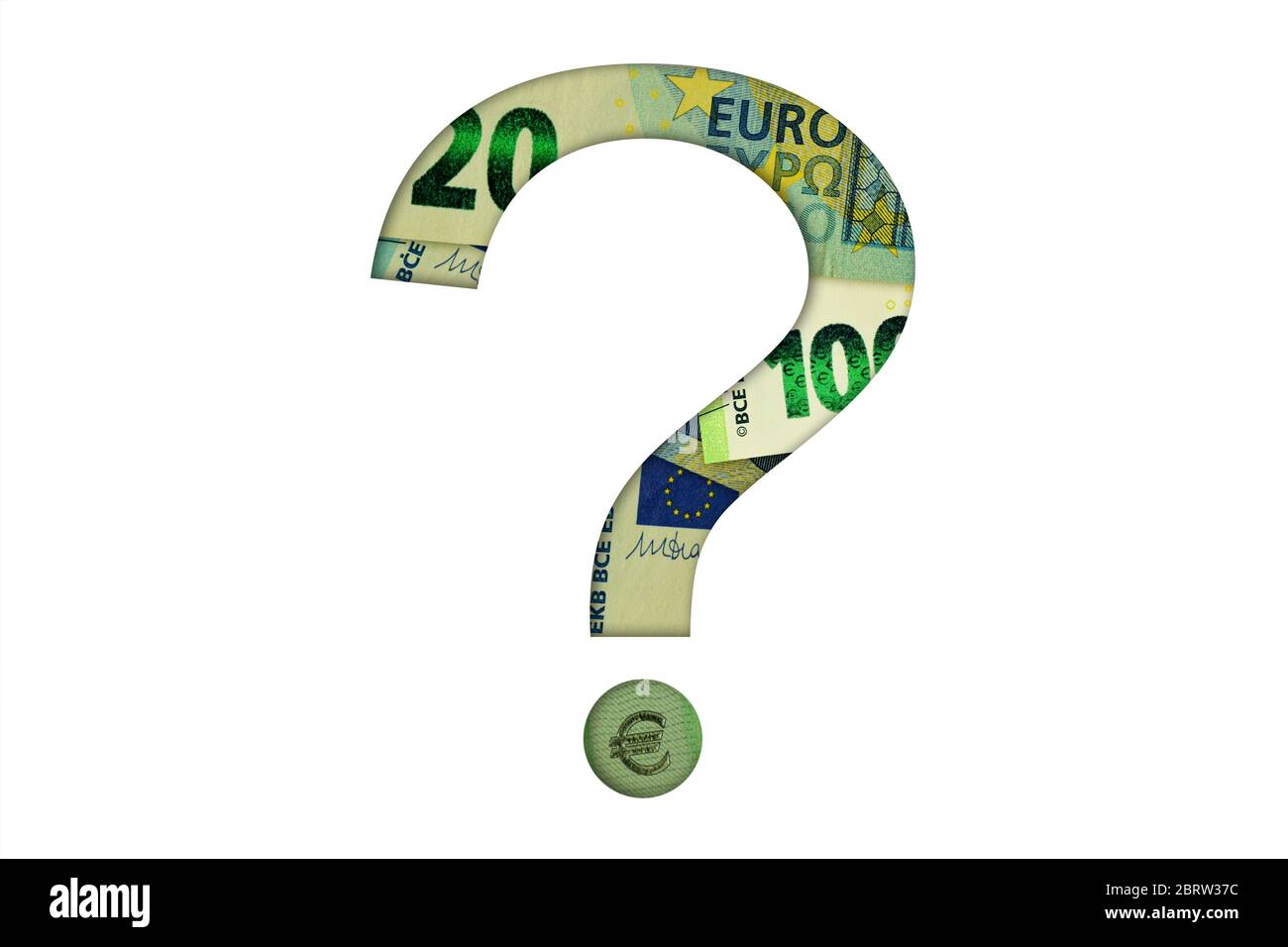 Question mark made of euro banknotes on white background - Concept of ...