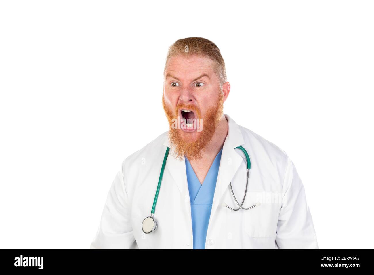 Angry redhead doctor isolated on a white background Stock Photo - Alamy