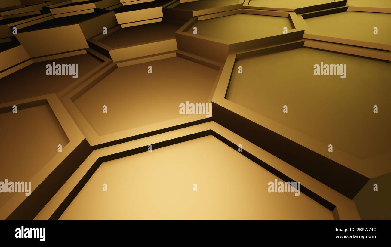 Abstract golden background, hexagons or honeycombs, 3D rendering, hexagonal wallpaper, network ...
