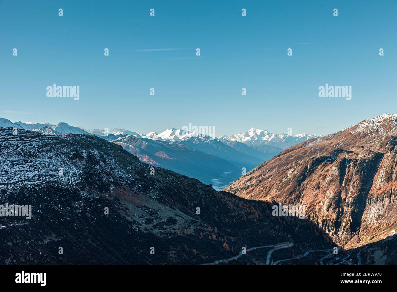 Sunrise over mountain valley range in the Switzerland Alp Stock Photo ...