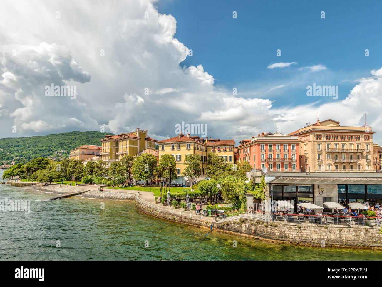 Waterfront of Pallanza at Lago Maggiore seen from the seaside, Piedmont ...