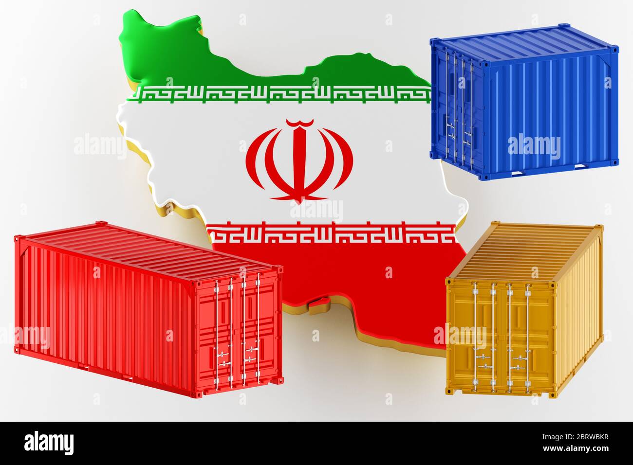 3D map of Iran. Freight shipping in containers. Export from the country in containers. 3d ...