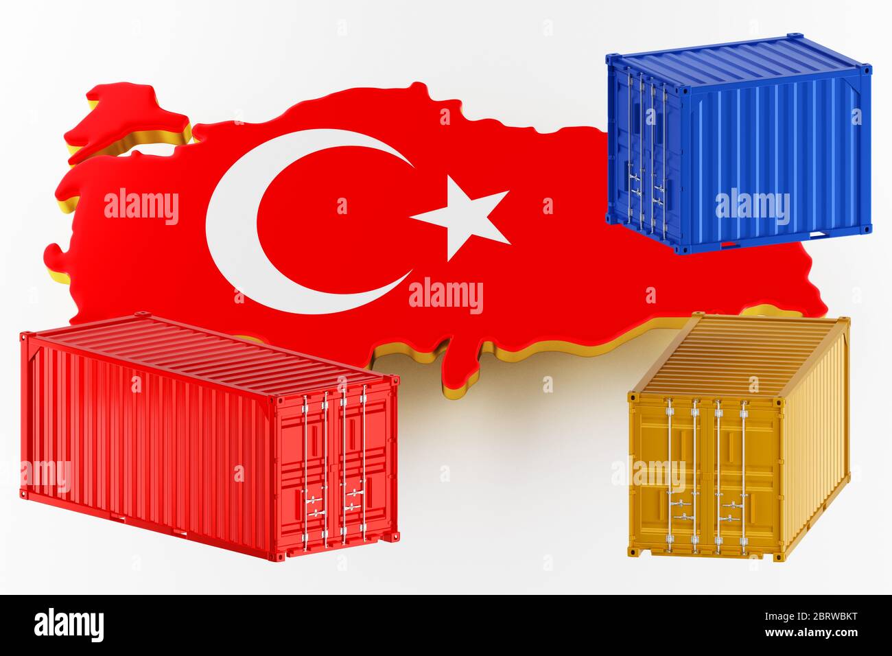 3D map of Turkey. Freight shipping in containers. Export from the country in containers. 3d ...