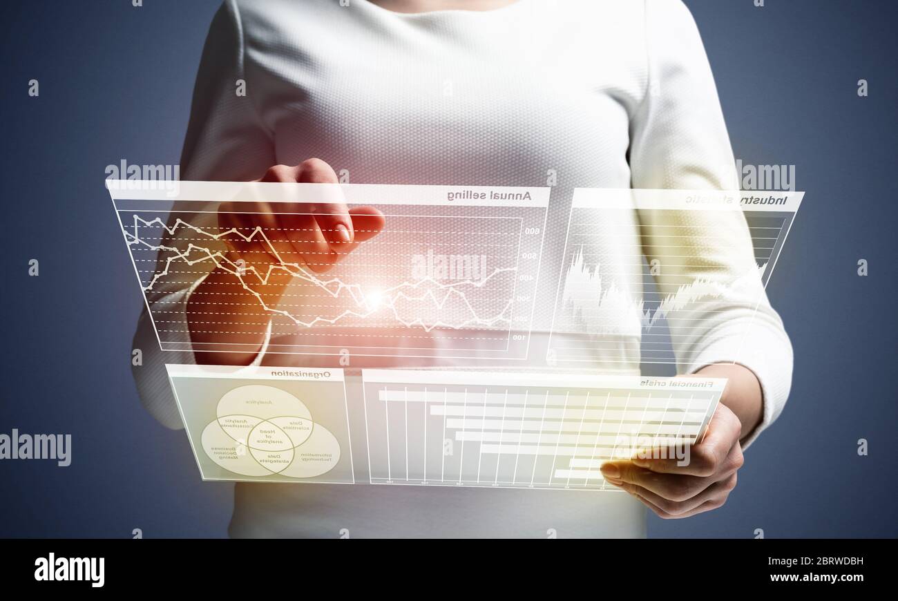 Businesswoman hands using virtual interface Stock Photo - Alamy