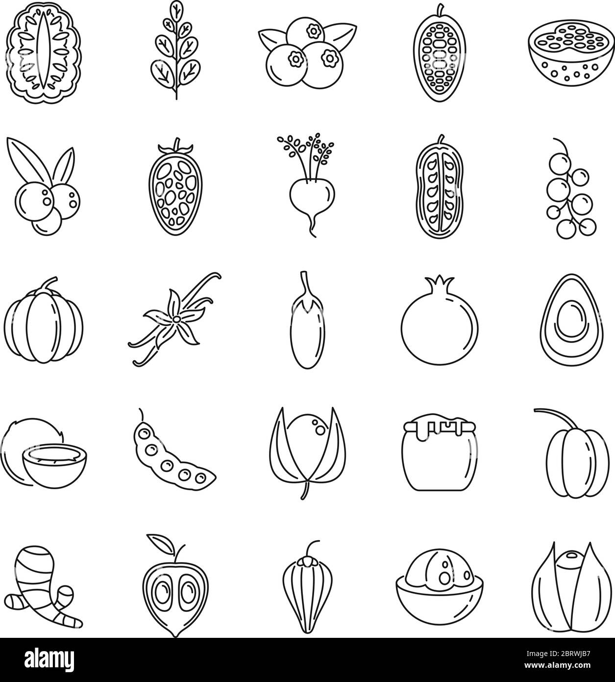 Modern superfood icons set. Outline set of modern superfood vector ...
