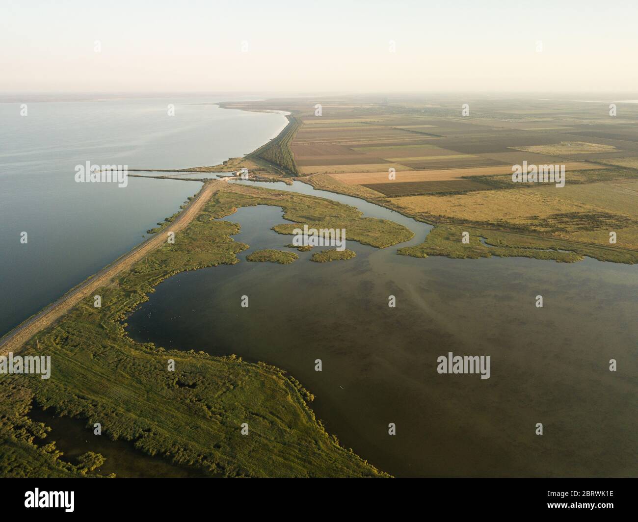 Aerial view of Tuzly Estuary National Nature Park near by Black Sea ...