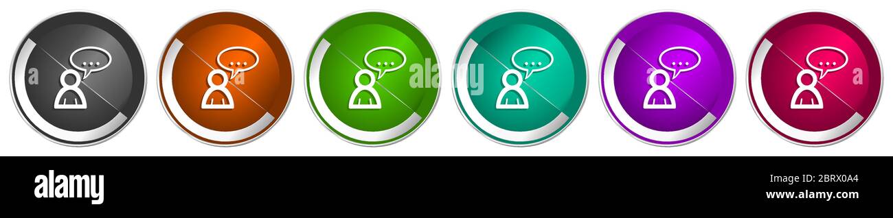Forum icon set, silver metallic chrome border vector web buttons in 6 ...