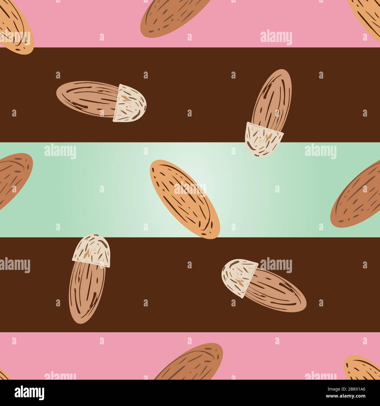 Almond vector seamless pattern background. Oval nuts on wide striped ...