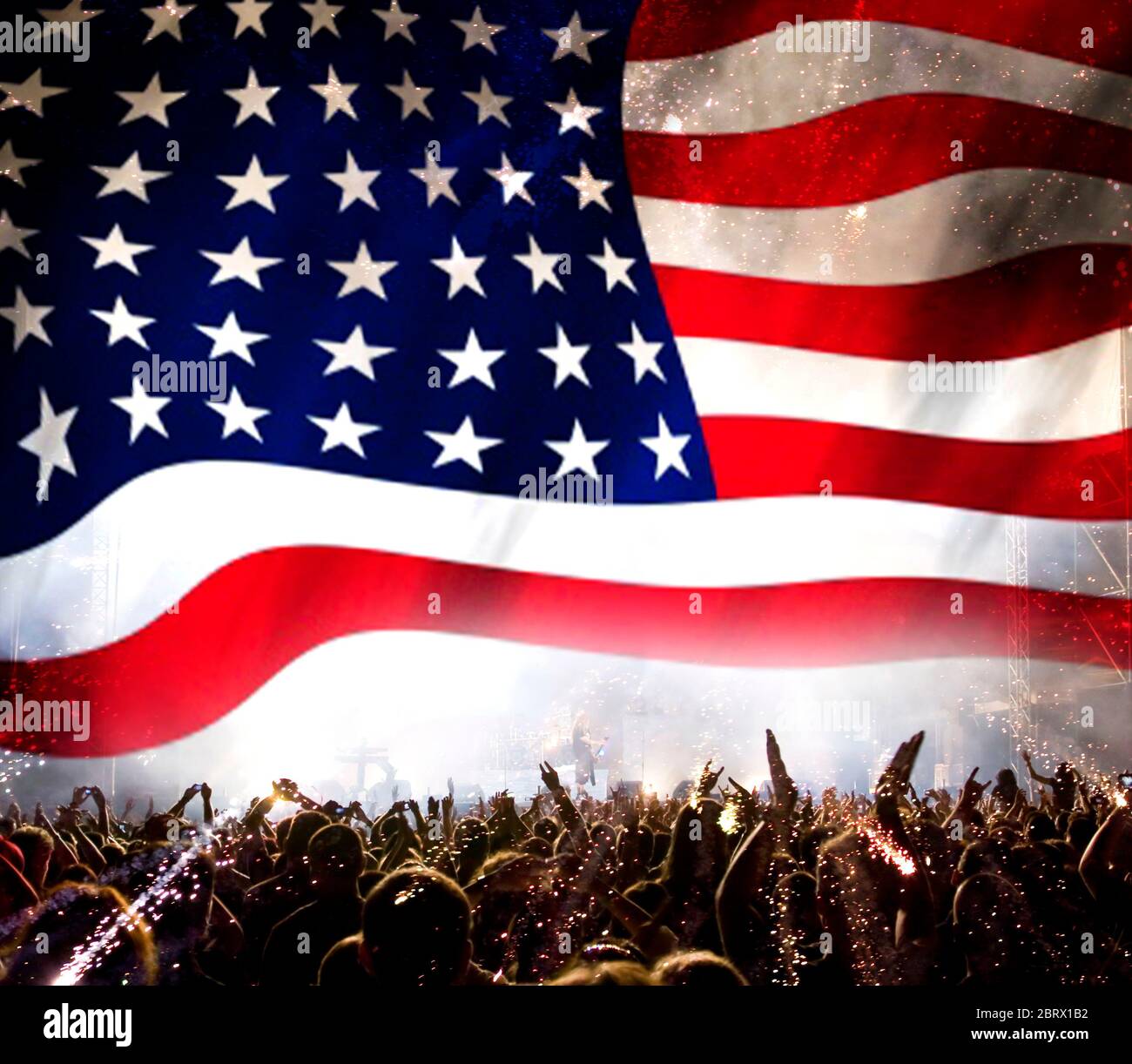 usa flag crowd and fireworks 4th of July Independence day celebration ...
