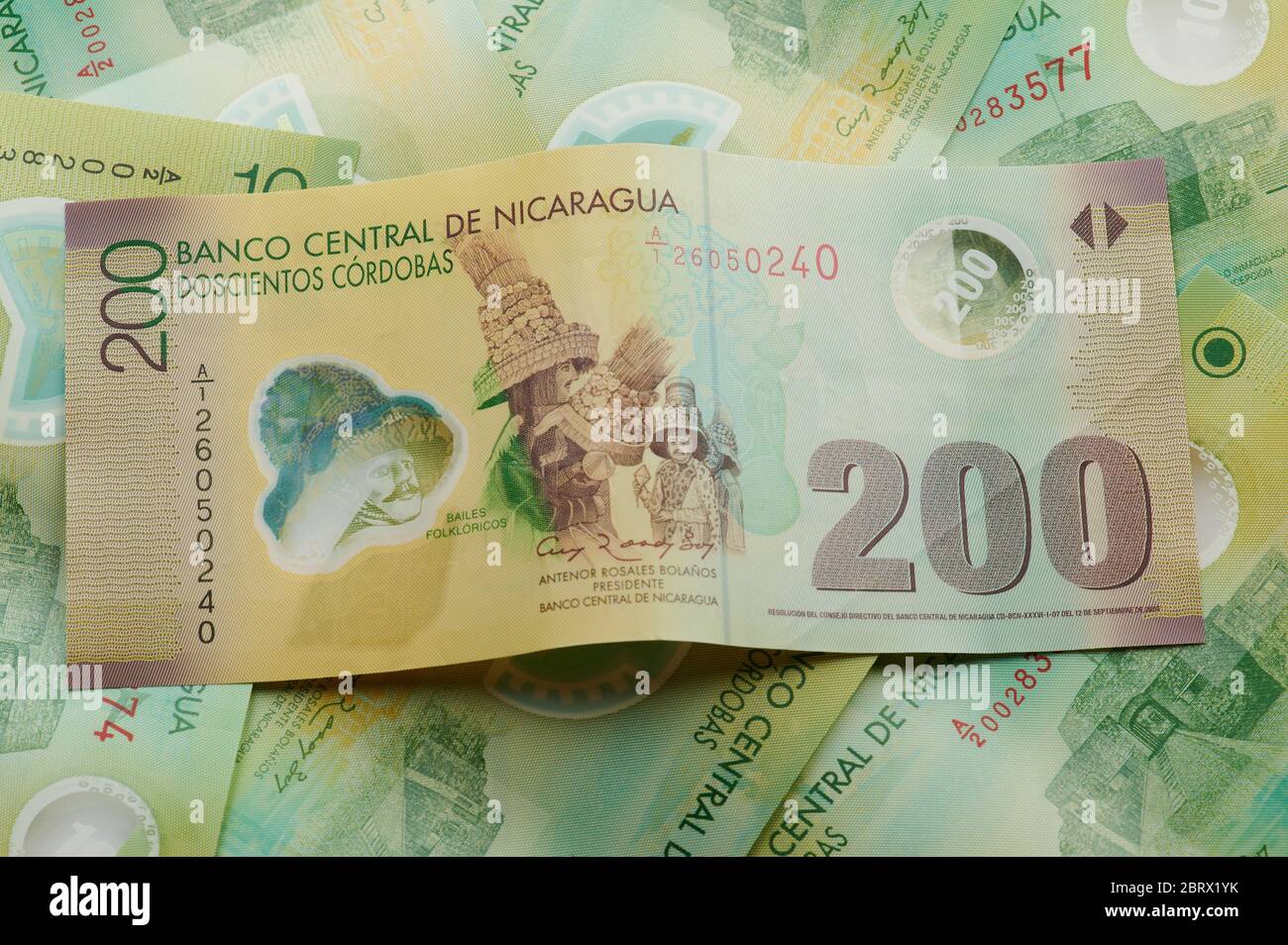 Nicaragua money bills theme. 200 cordobas paper bill Stock Photo - Alamy