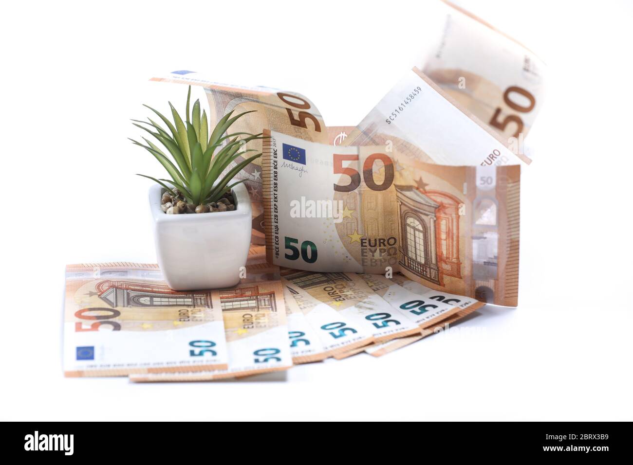 Stack of 50 euro banknotes isolated on a white background. Financial ...