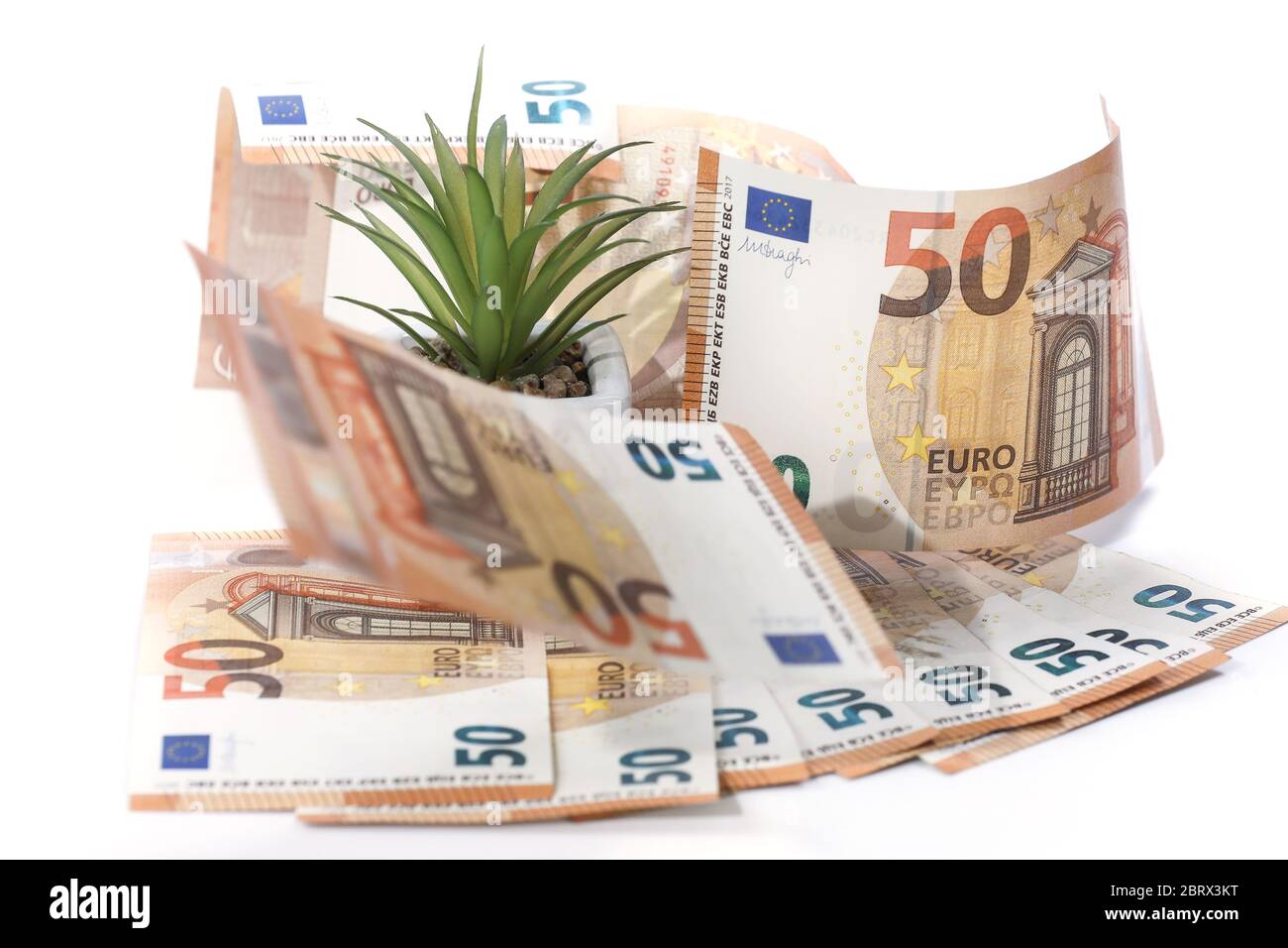 Stack of 50 euro banknotes isolated on a white background. Financial ...