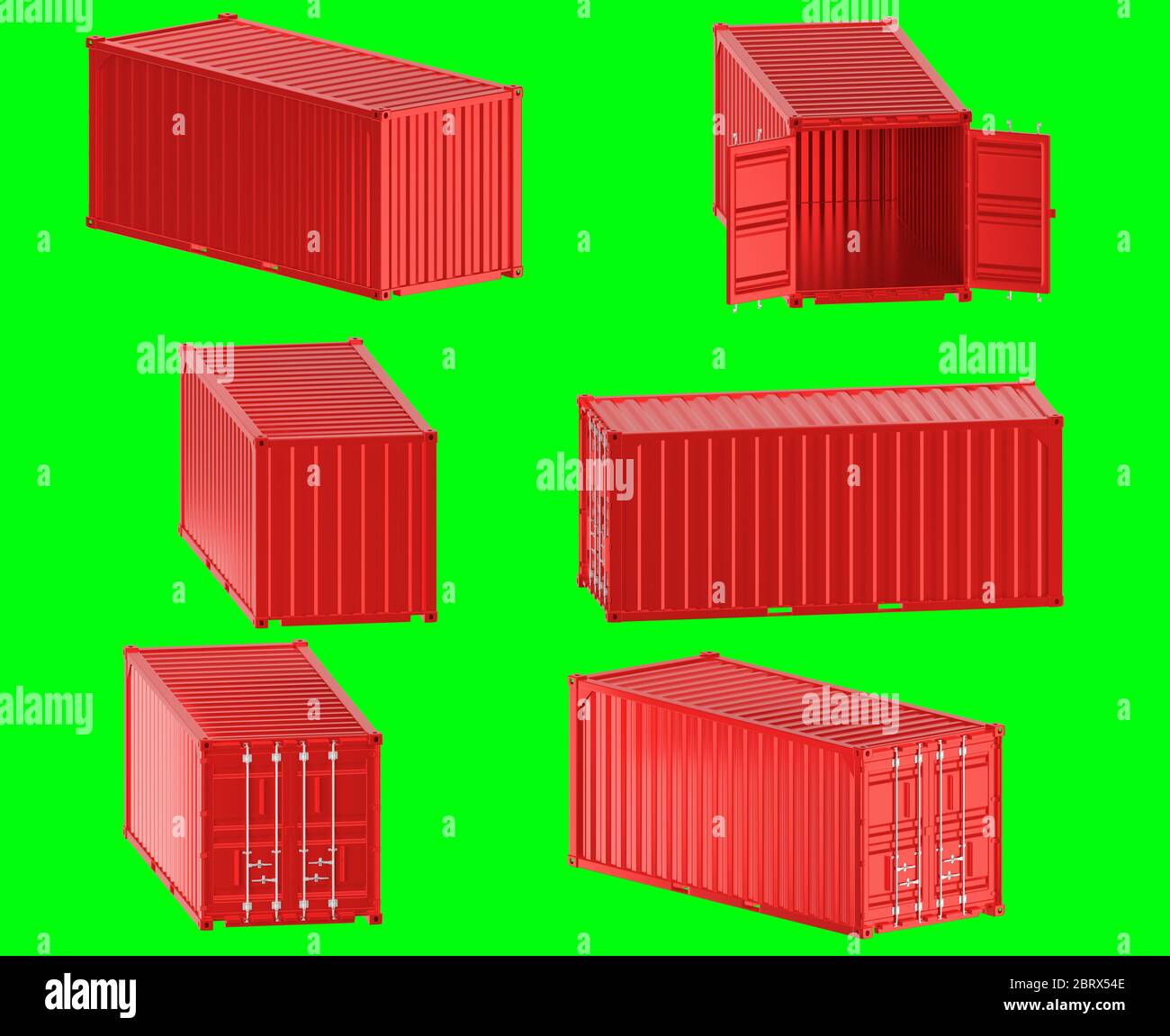 A high quality image of a red 20ft shipping container on a green ...