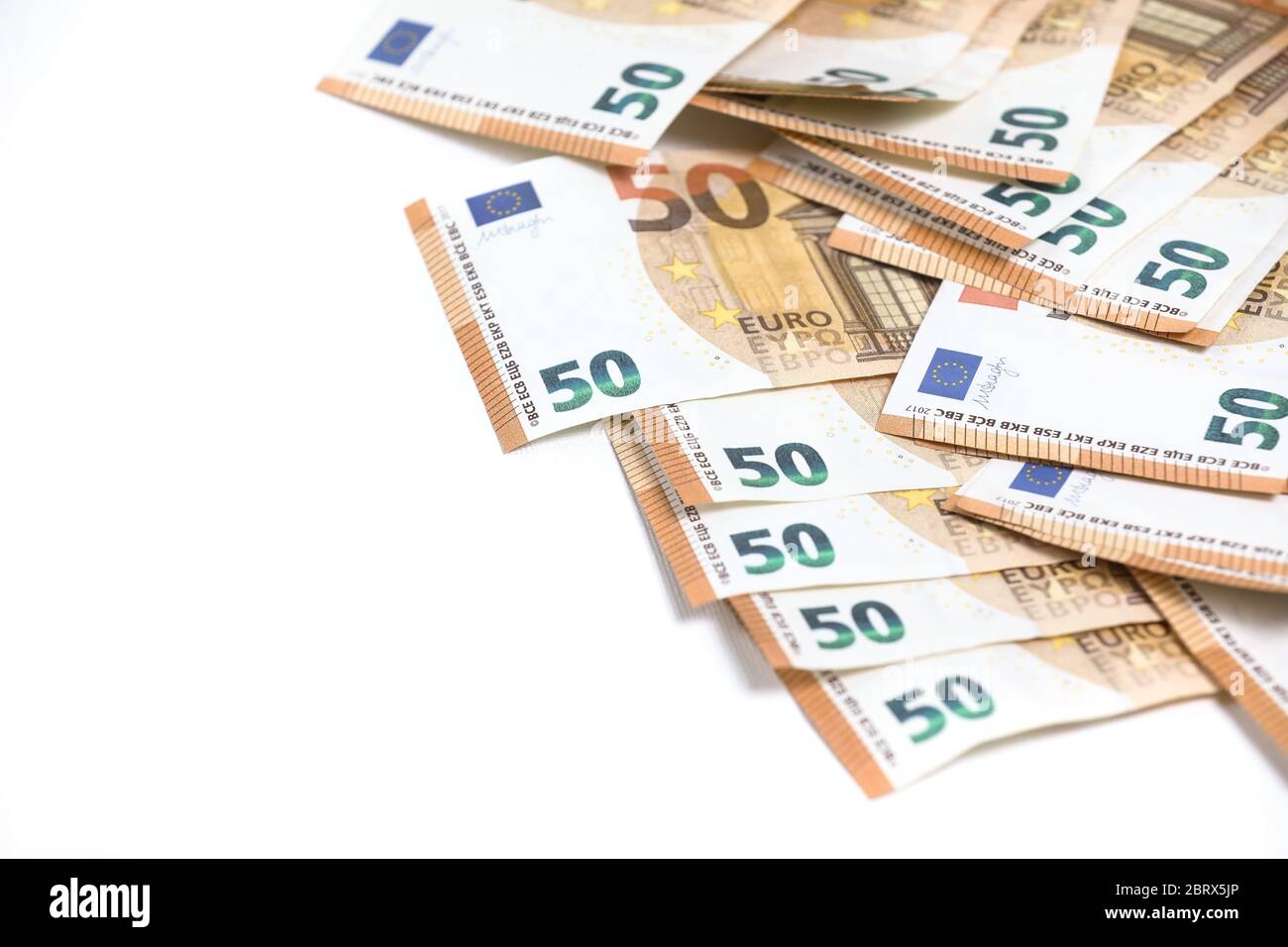 Stack of 50 euro banknotes isolated on a white background. Financial ...