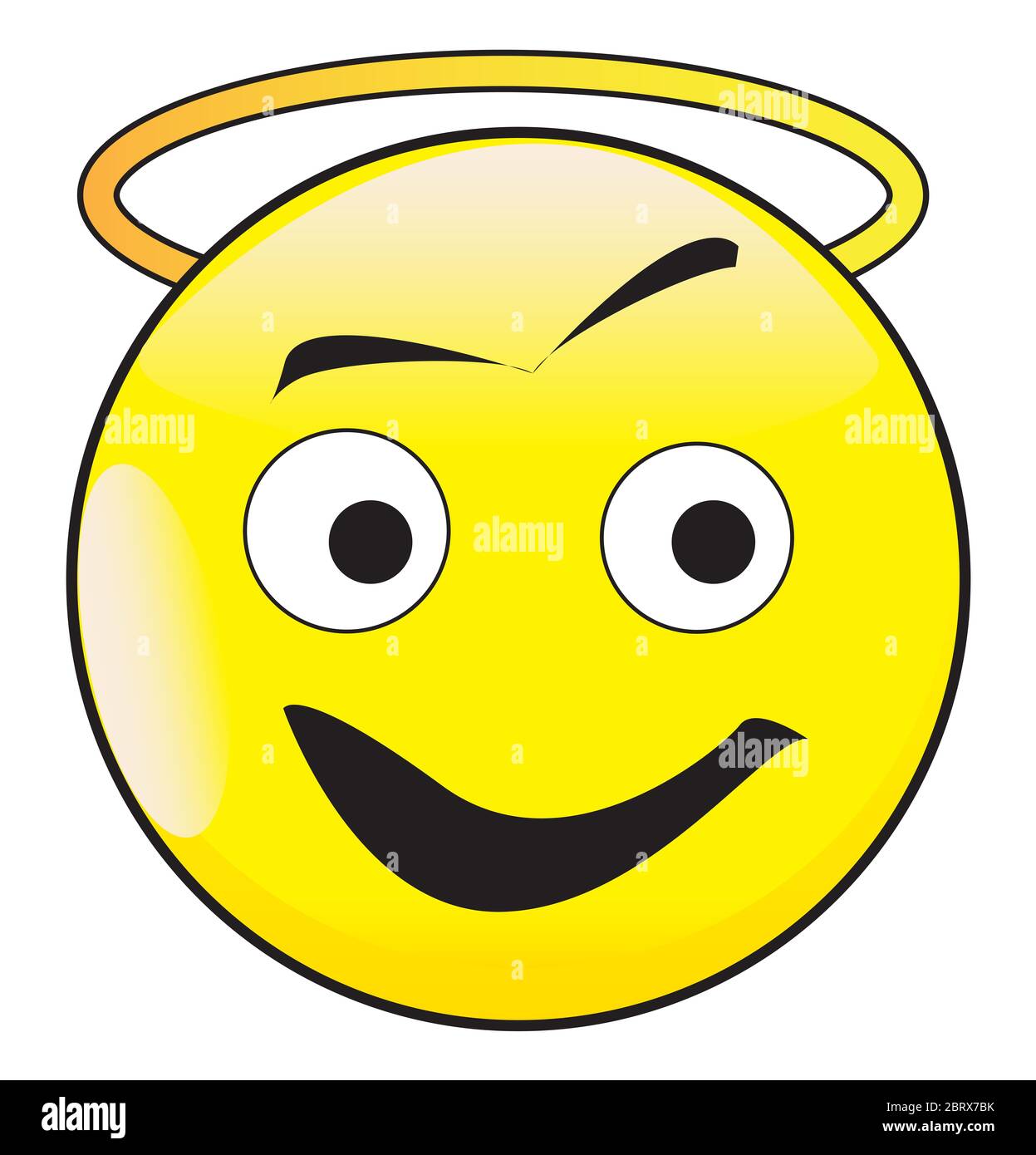 A big eyed happy angel smiling smile face button isolated on a white ...