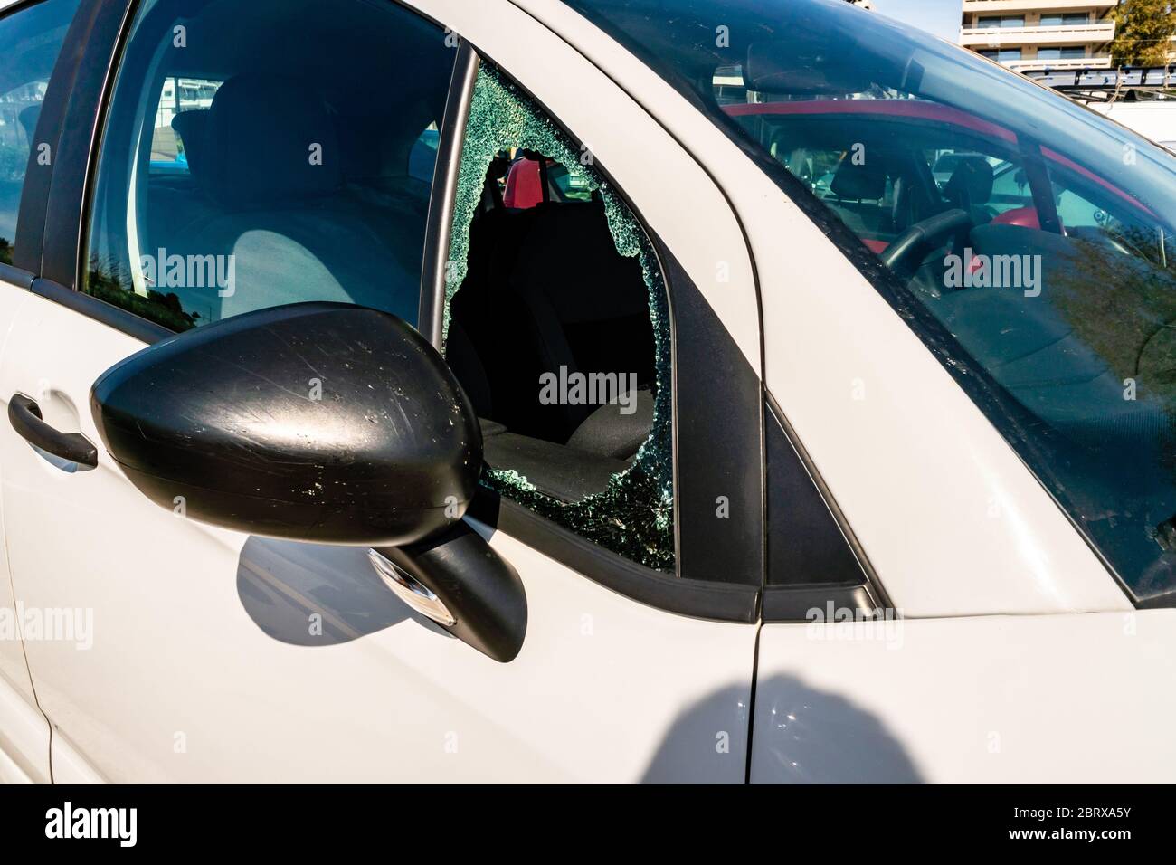 Broken White Car Window