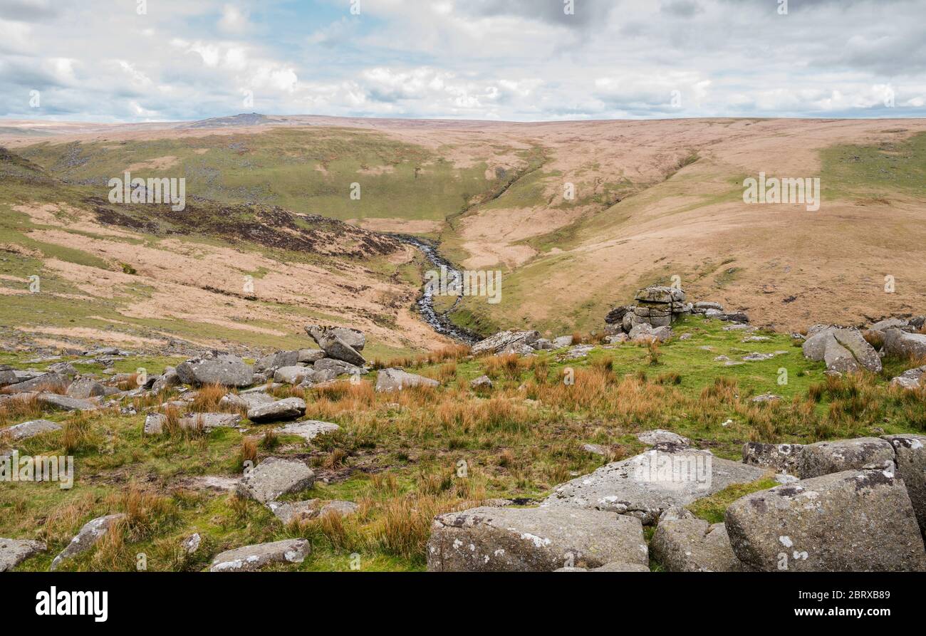 Tavy Cleave and distant Fur Tor, seen from the summit of Ger Tor ...