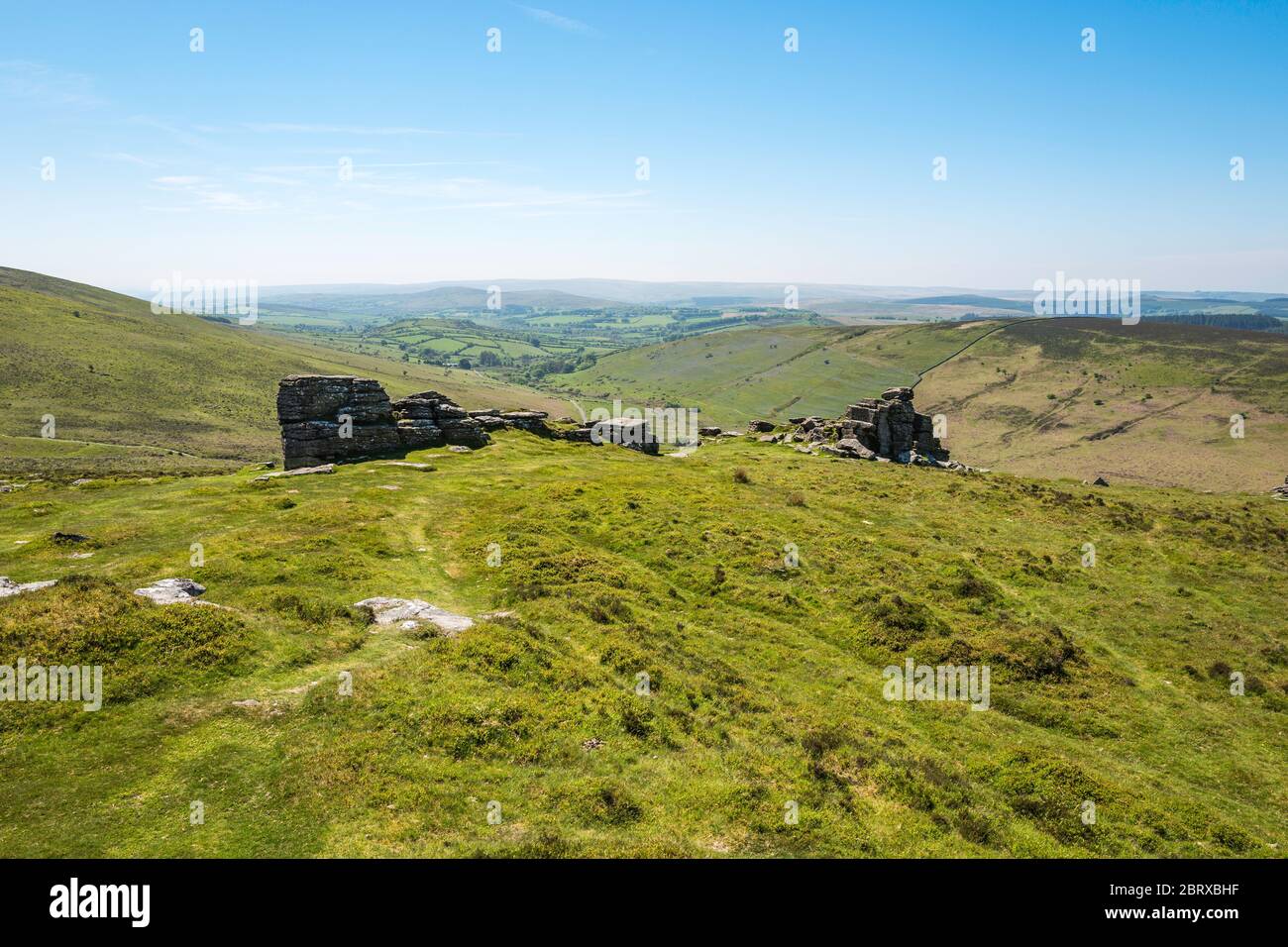View of Hookney Tor and Challacombe Down, near Grimspound Bronze Age ...
