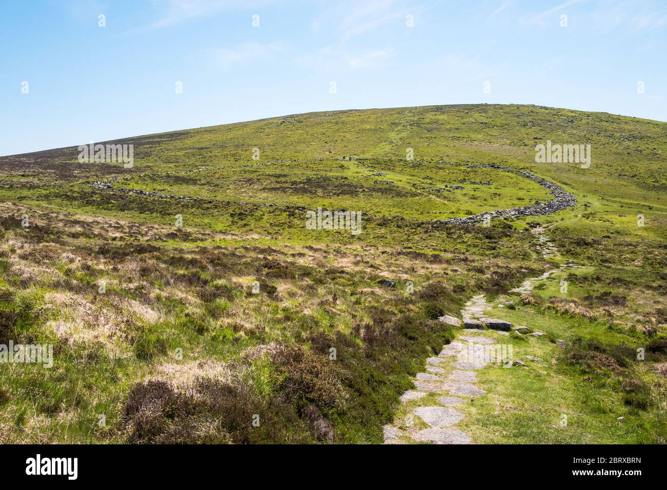 Grimspound Bronze Age Settlement with its circular enclosing wall, seen ...
