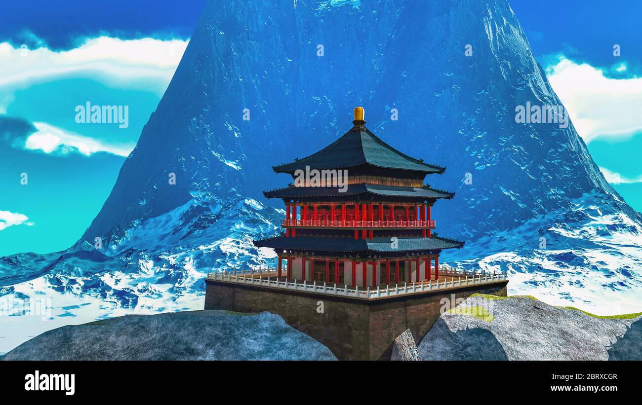 Sun temple - Buddhist shrine in the Himalayas 3d rendering Stock Photo ...