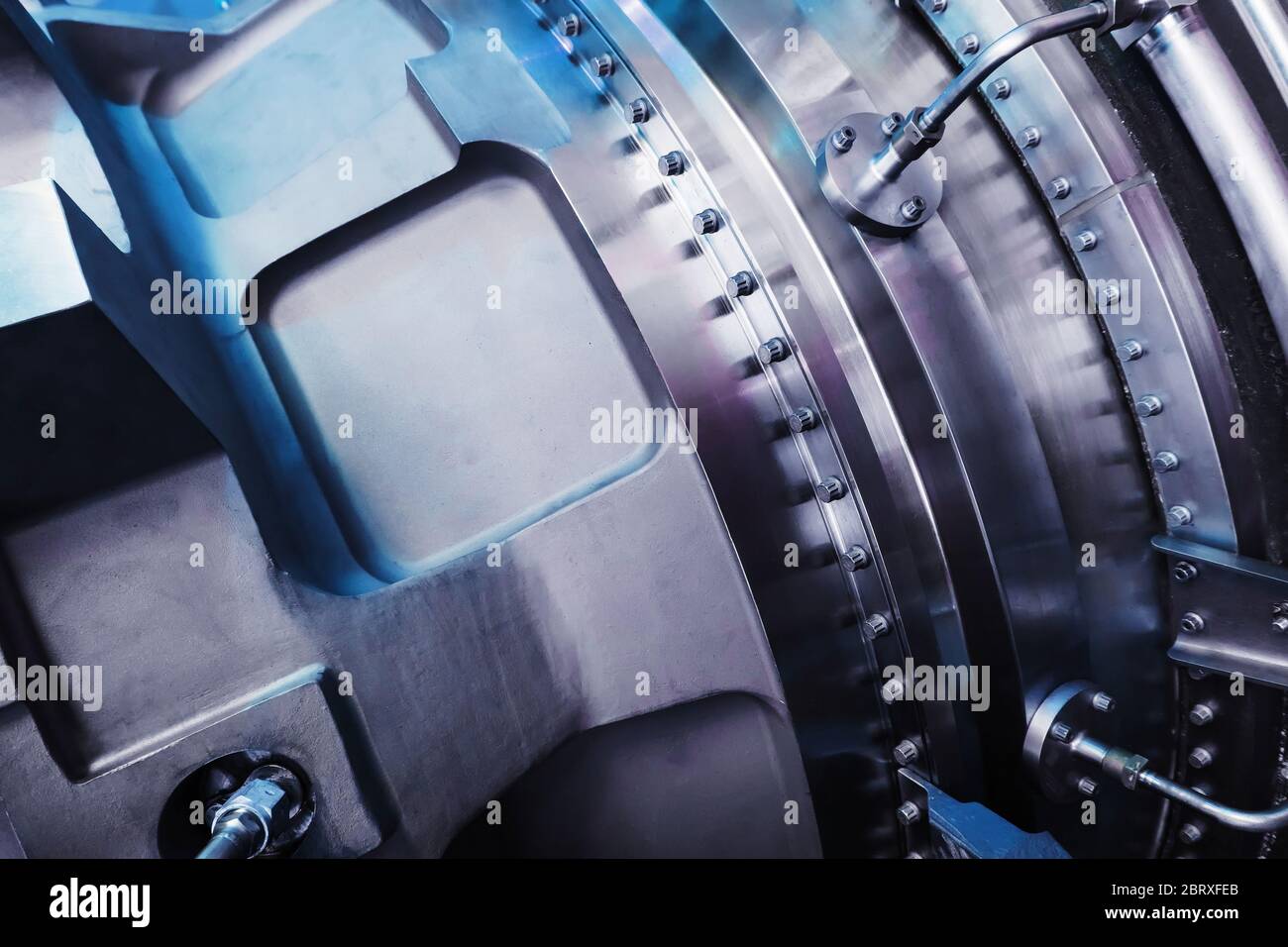 A detailed view of the gas turbine engine for generating electricity ...