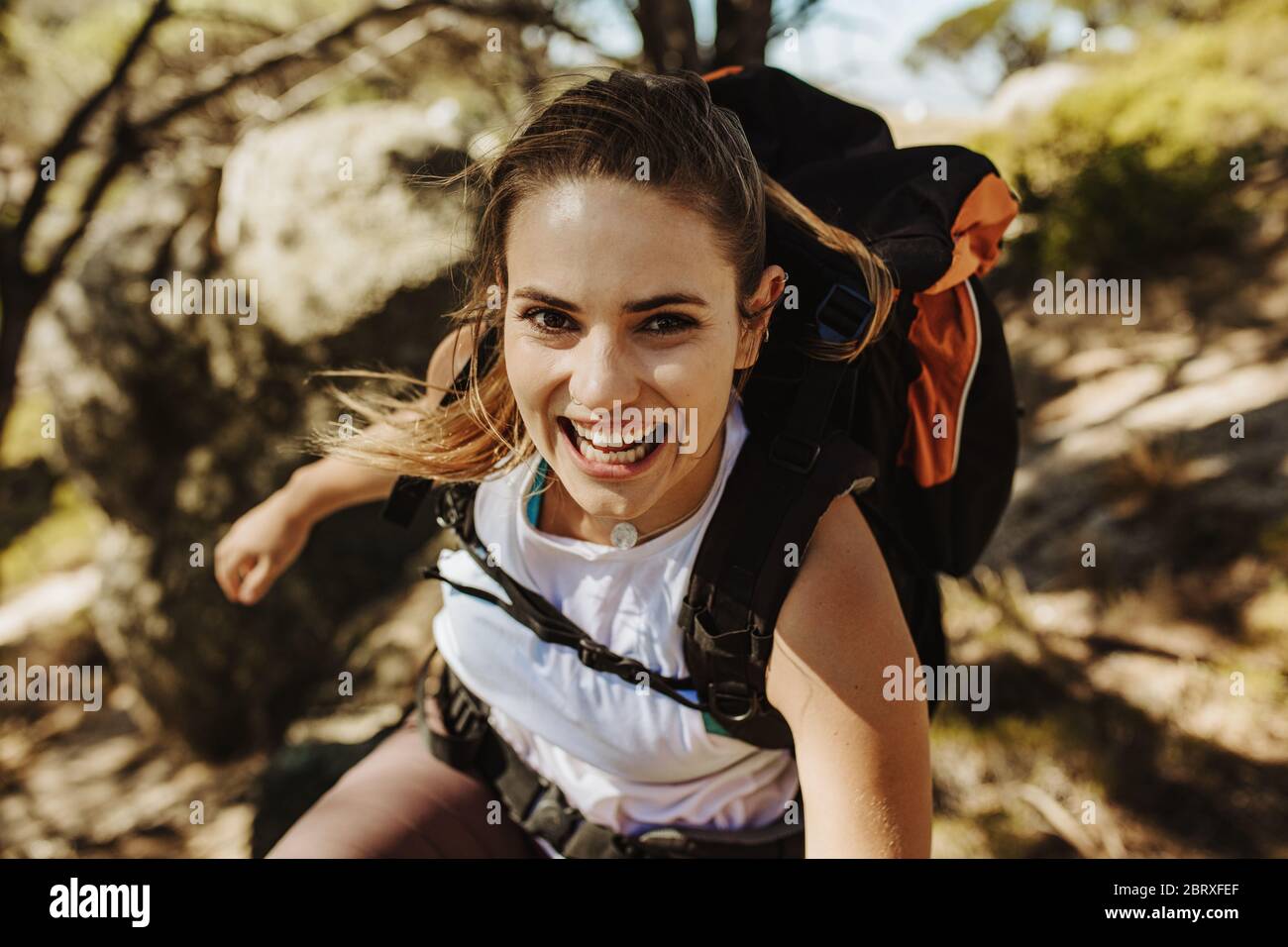 Female woman trekking forest hi-res stock photography and images - Alamy