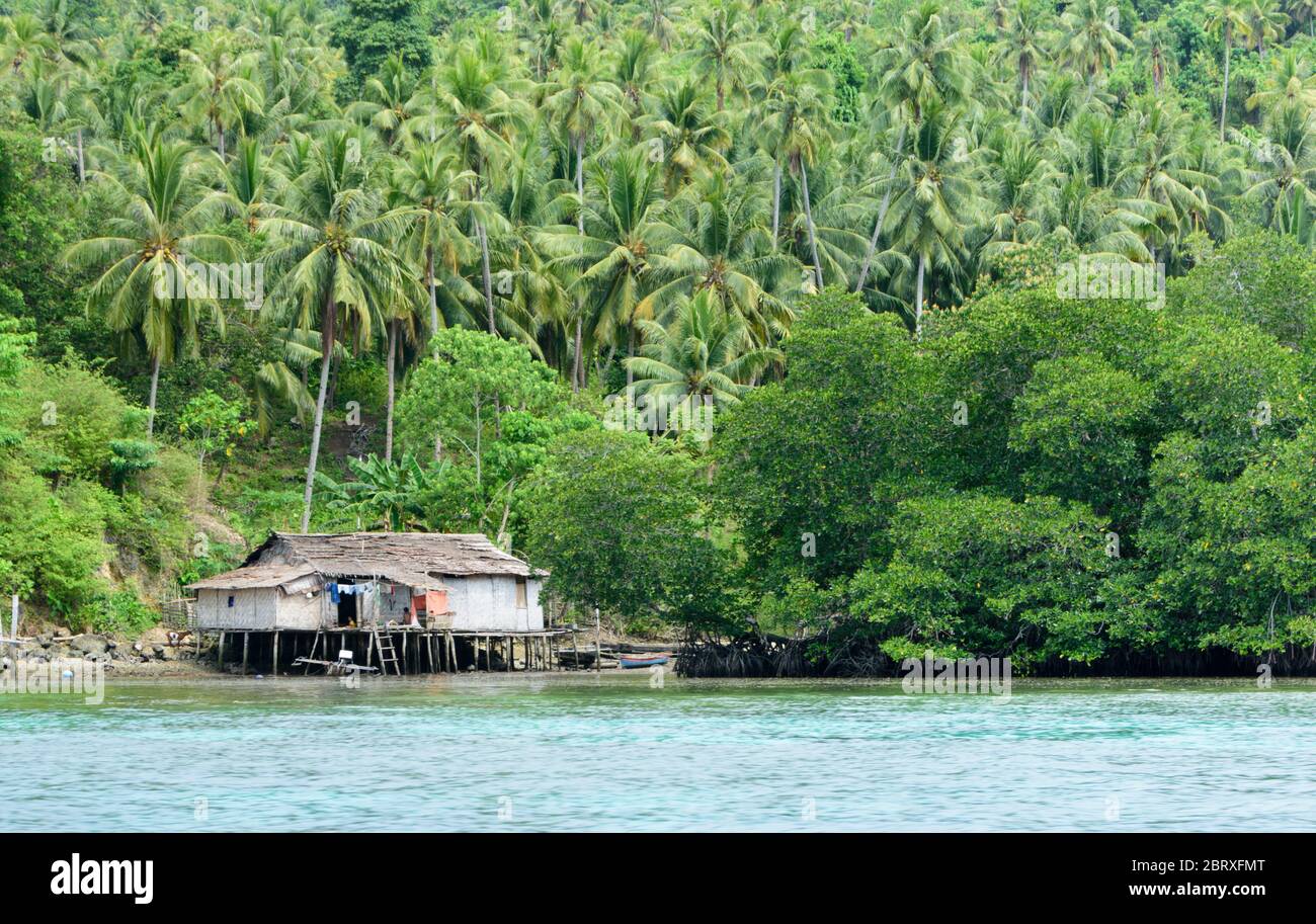 Stilt house on Malenge,Togean islands, Sulawesi, Indonesia Stock Photo ...