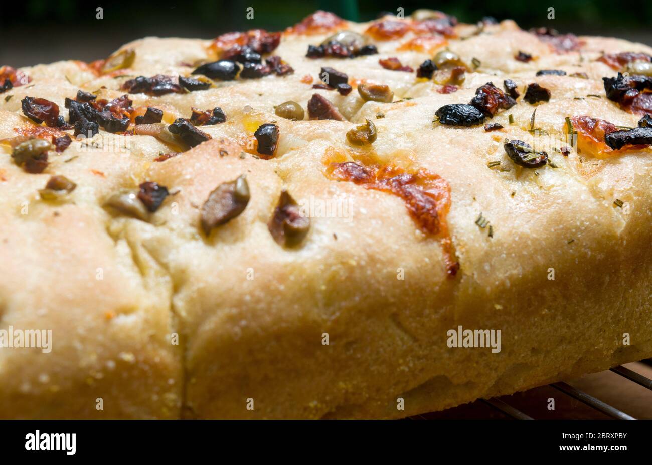 Freshly baked homemade Italian focaccia bread, a flat oven-baked ...