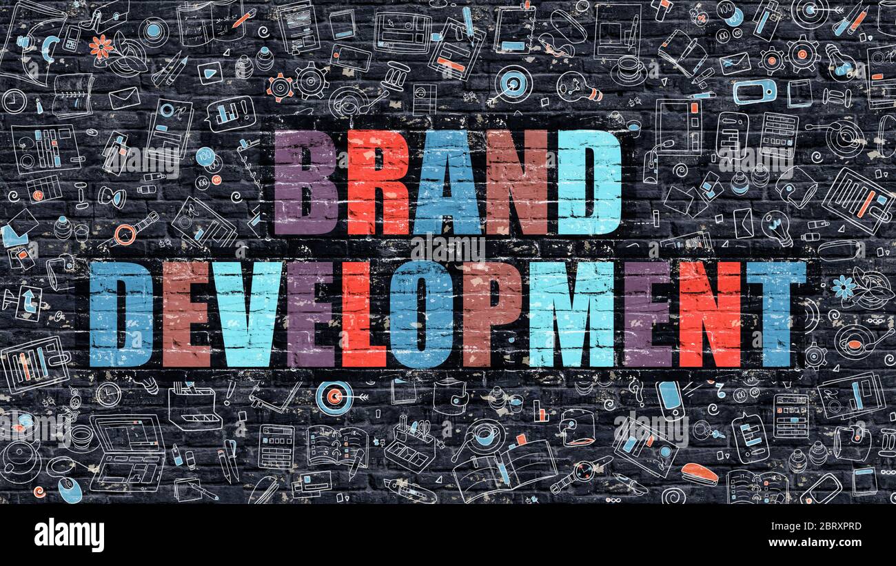 Brand Development - Multicolor Concept on Dark Brick Wall Background ...