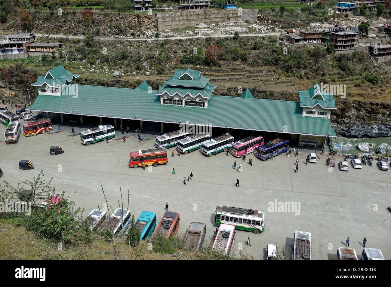 Aerial view of Bus stand in mountain Stock Photo - Alamy