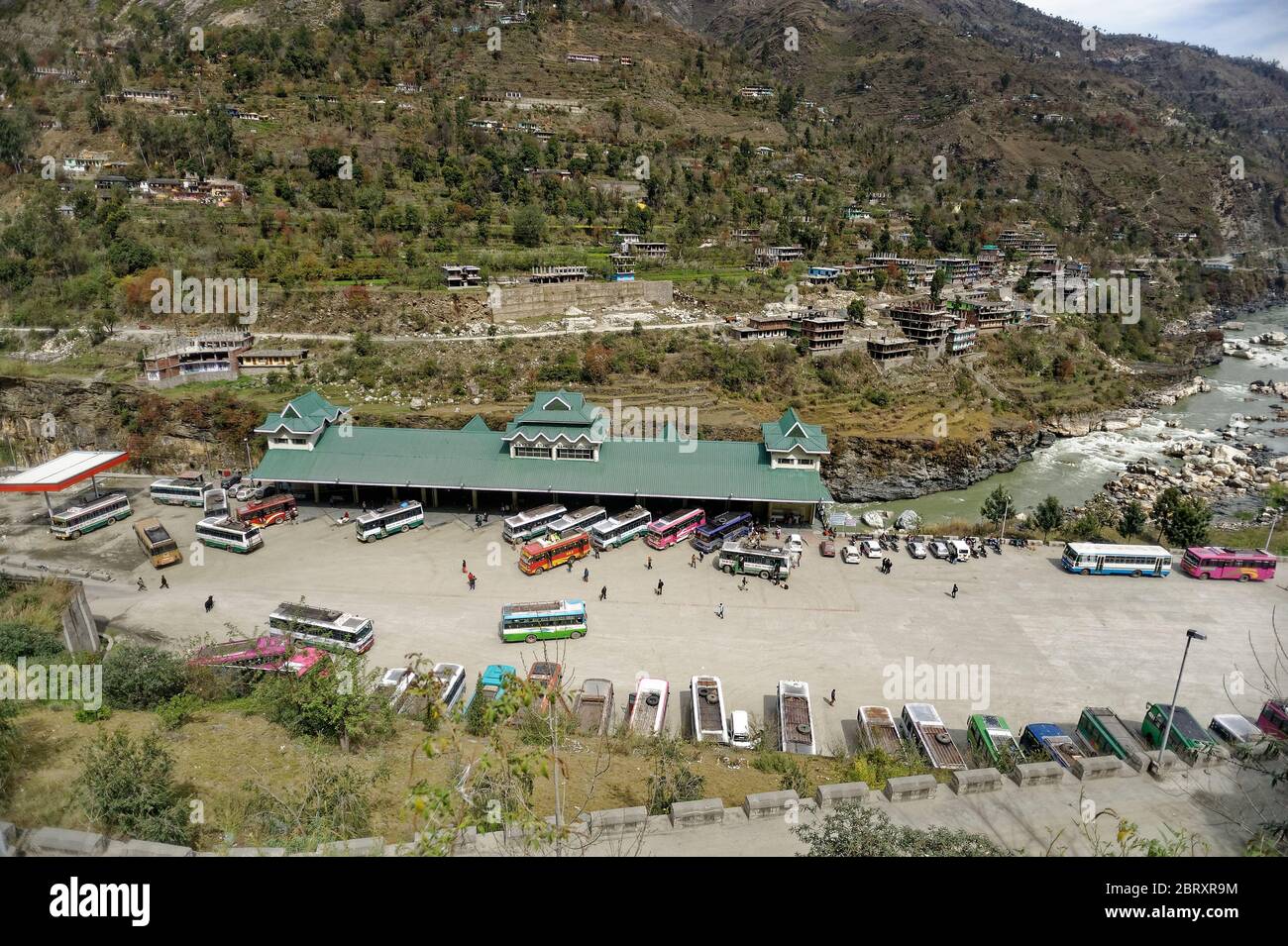 Aerial view of Bus stand in mountain Stock Photo - Alamy