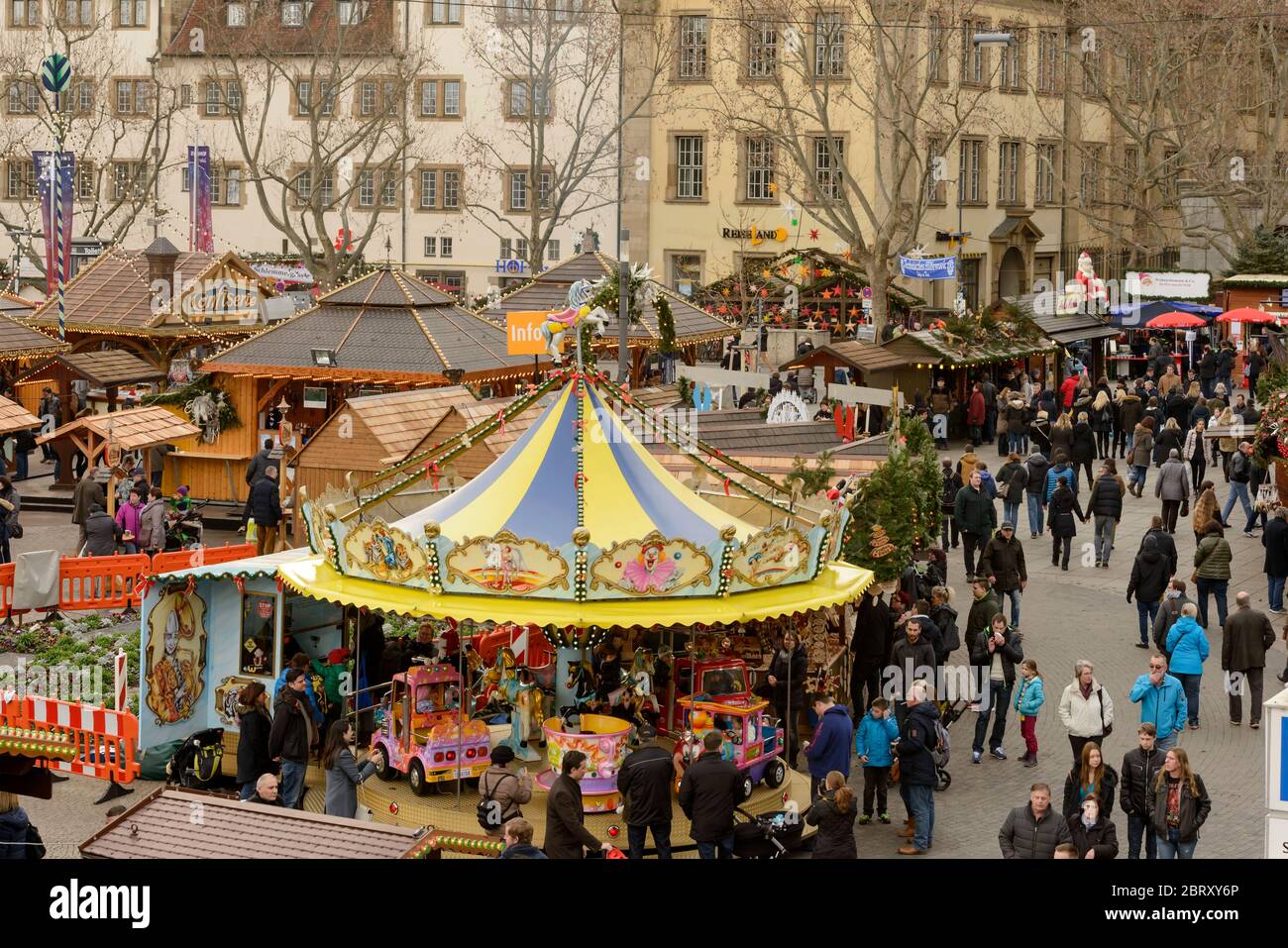 STUTTGART, GERMANY - DEC 12: aerial view of merry go round and stalls ...