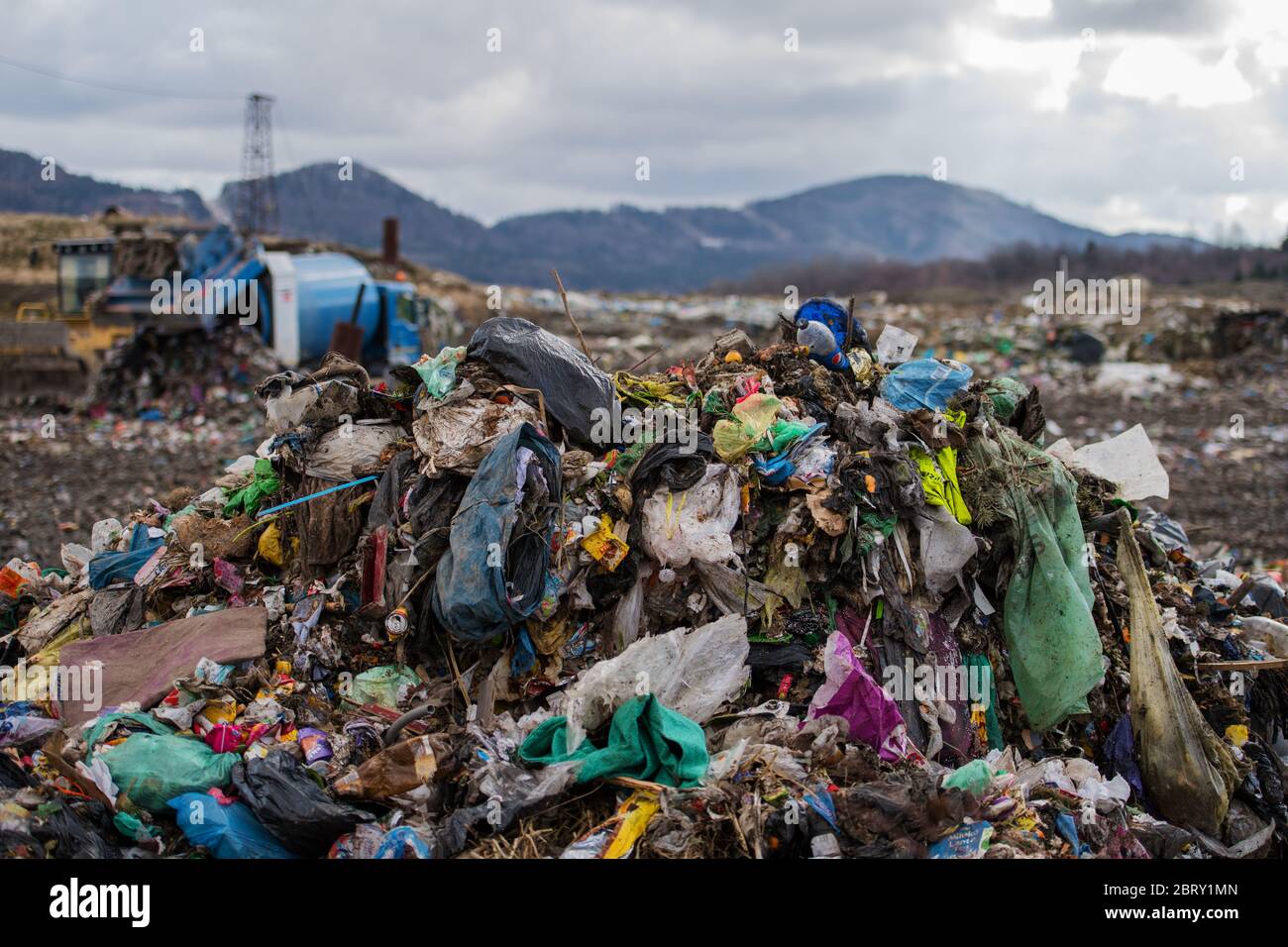 Waste heaps on landfill, environmental concept. Copy space Stock Photo ...