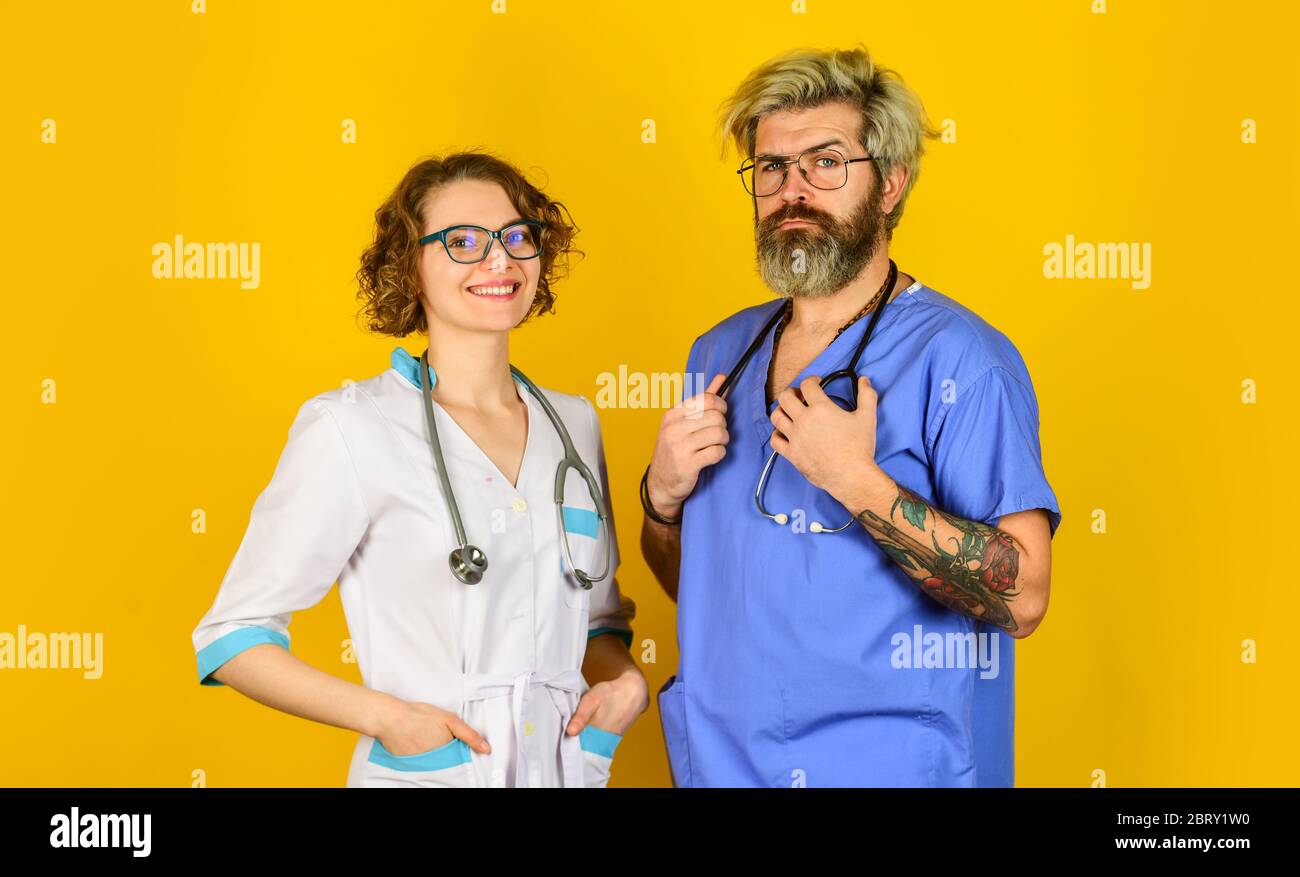 medical couple. team of doctor and nurse. Teamwork in hospital for ...